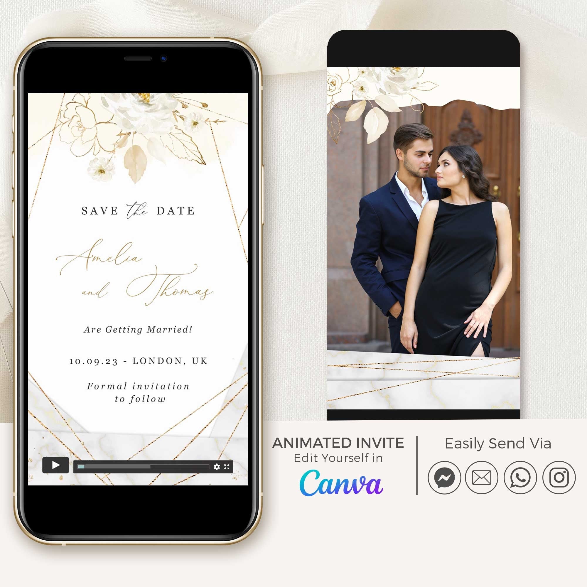 DORA Save the Date Video Template - Ivory & Gold – Creative Things Studio