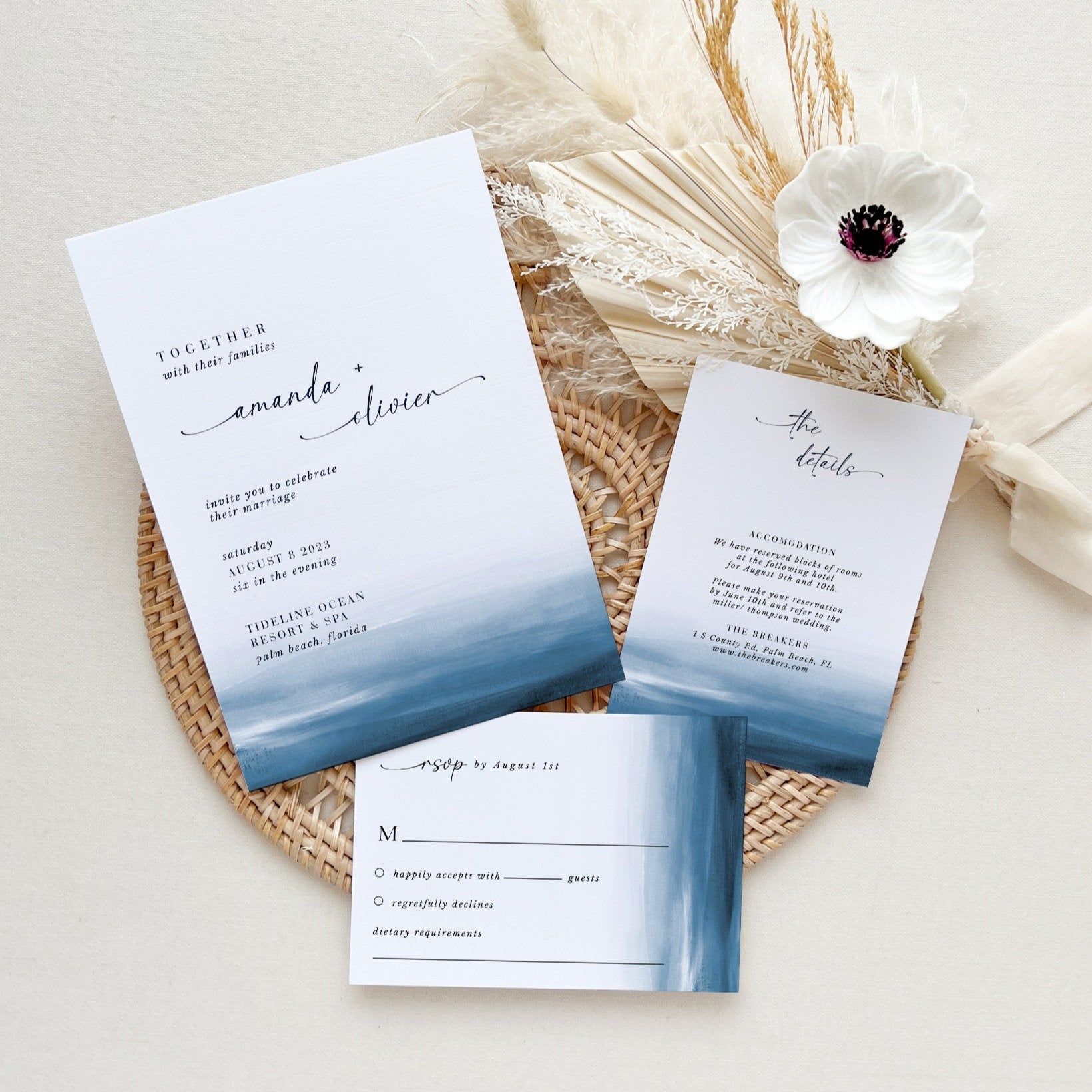 Elettra | Modern Beach Wedding Invitation Template with Rsvp