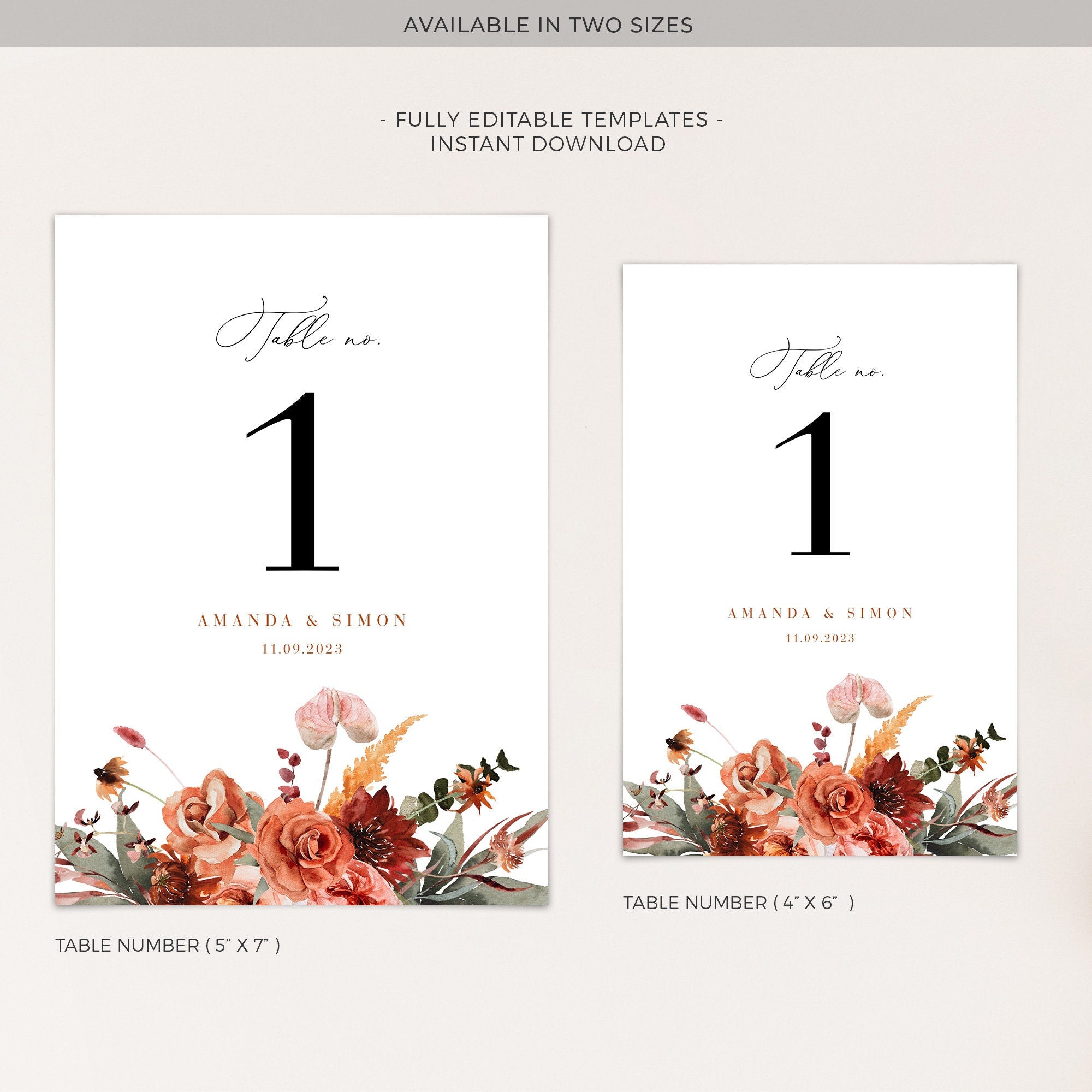 SCARLETT Boho Wedding Table Numbers Template – Creative Things Studio