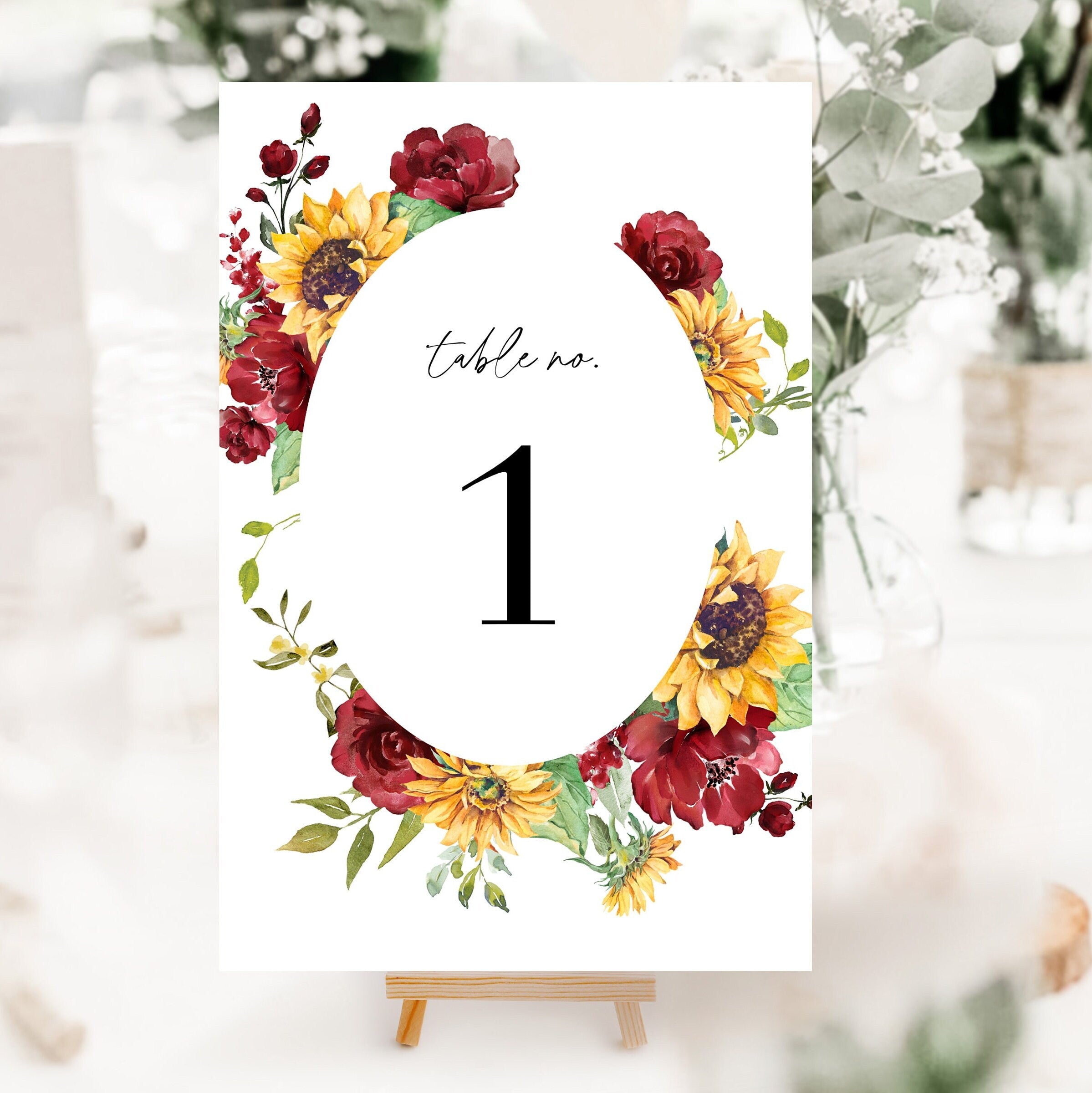 RUBY Rustic Sunflower Table Numbers Wedding Template – Creative Things ...