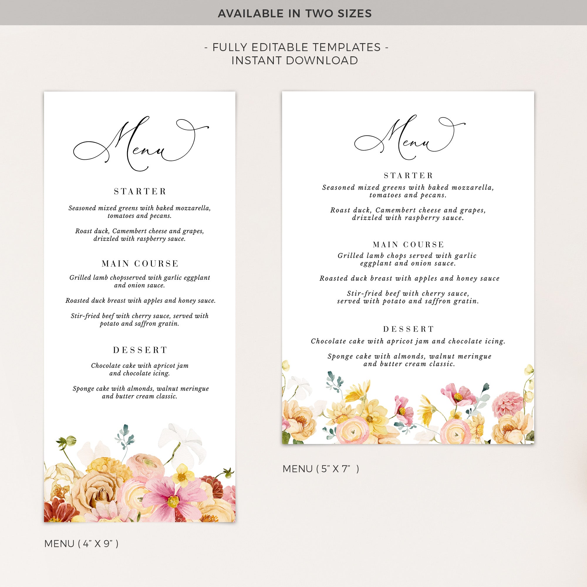 JUNE Wedding Table Menu Cards Template – Creative Things Studio