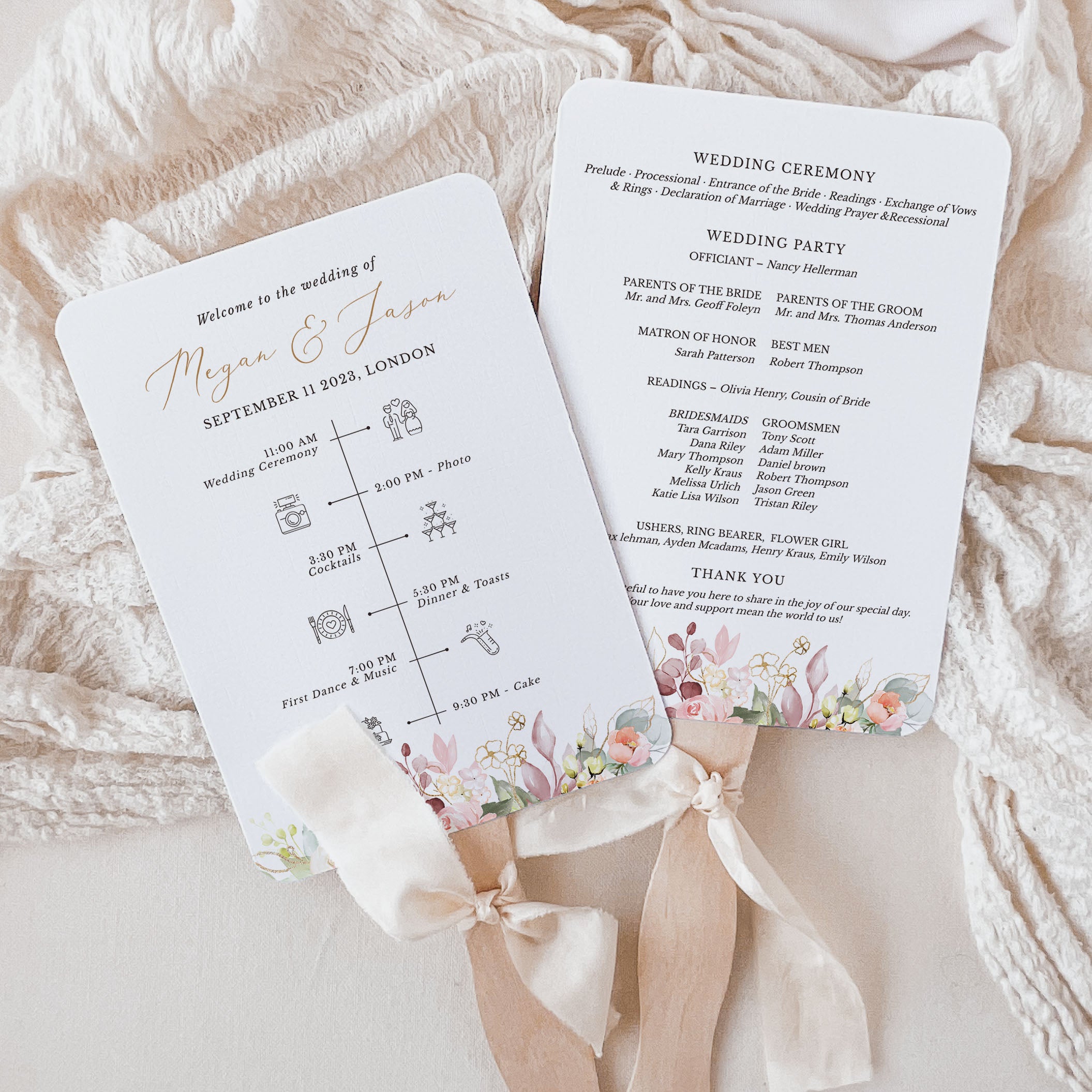FIORELLA Wedding Fan Program Template