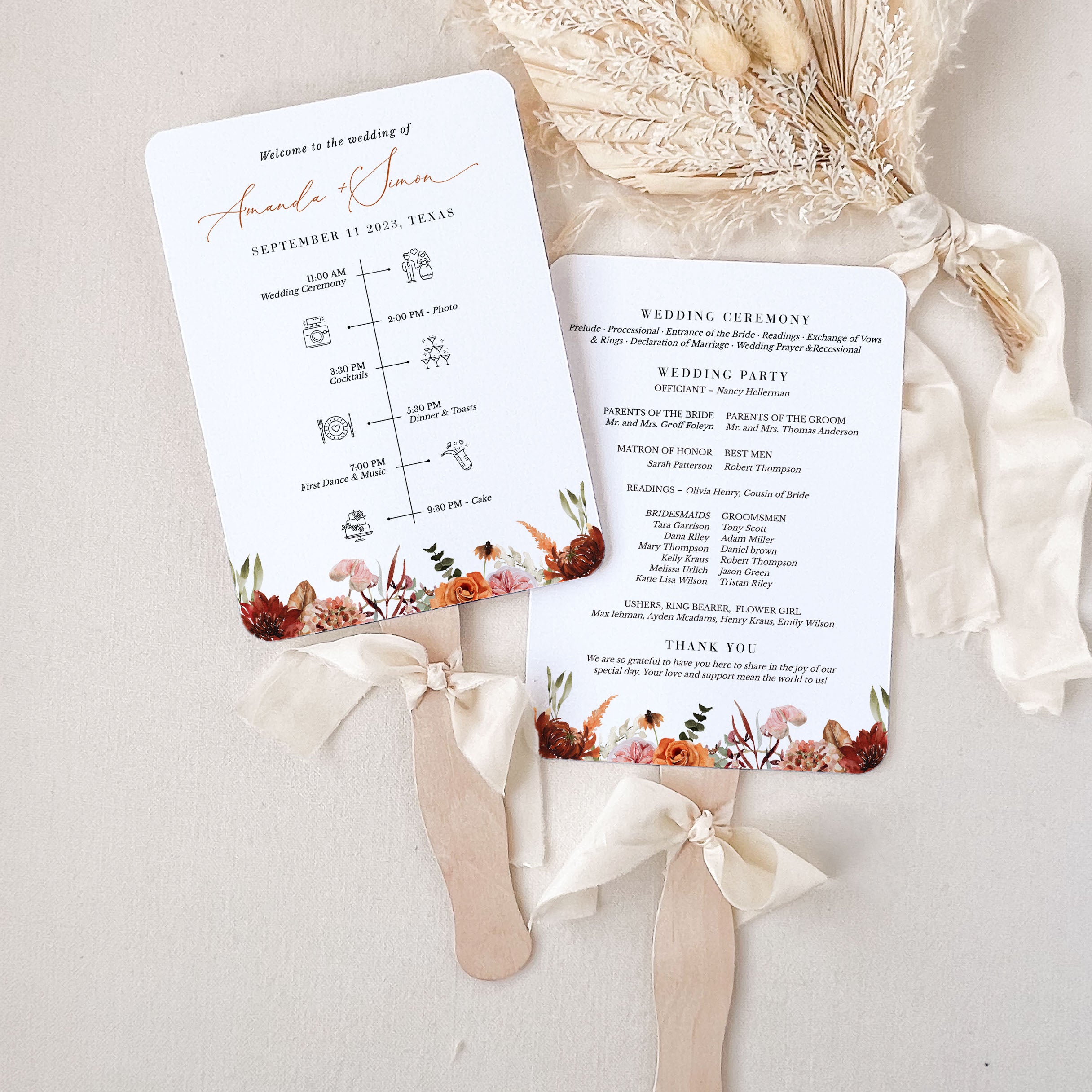 SCARLETT Wedding Ceremony Program Fans Template – Creative Things Studio