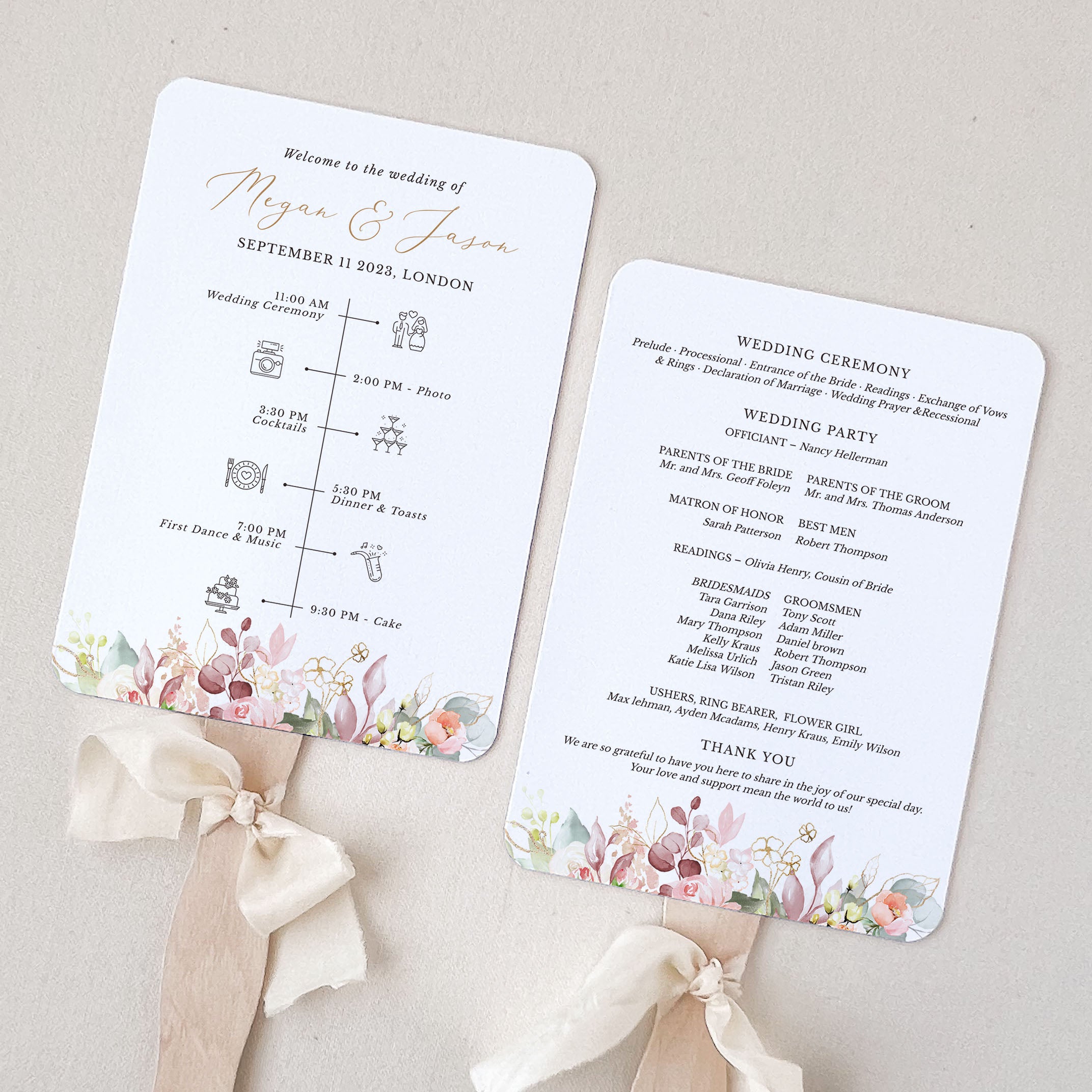 FIORELLA Wedding Fan Program Template