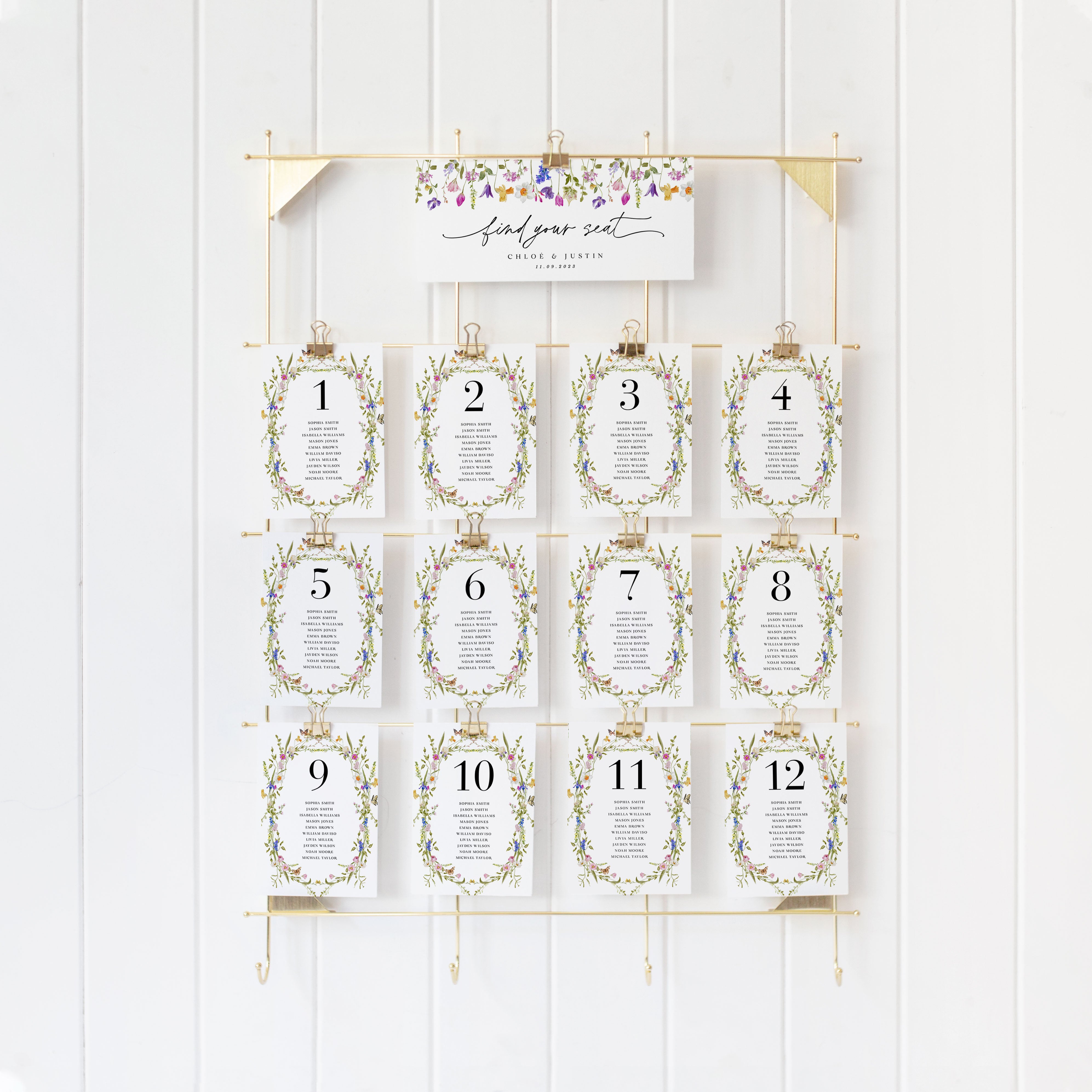 CHLOÉ Floral Wedding Seating Chart Card Template