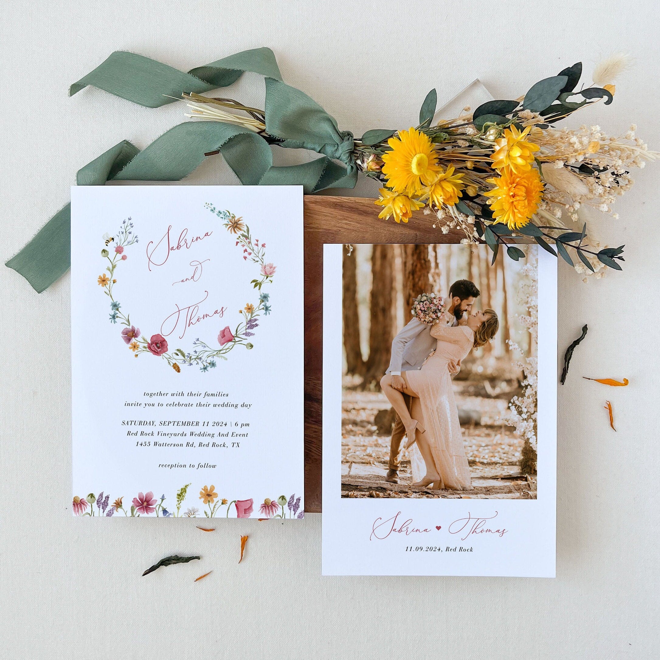 APRIL Floral Wedding Invitation Set Template – Creative Things Studio