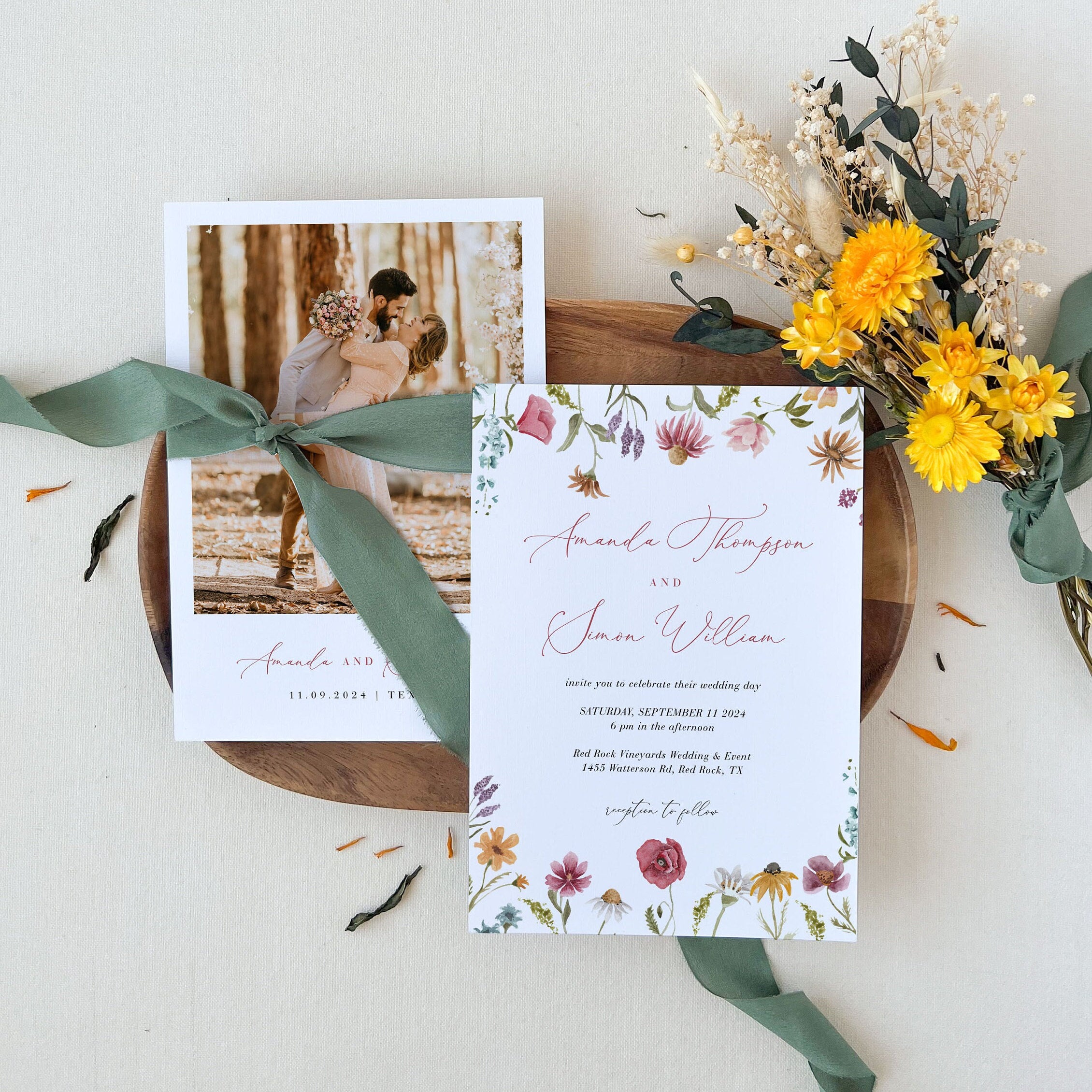 APRIL bright floral wedding invitation template