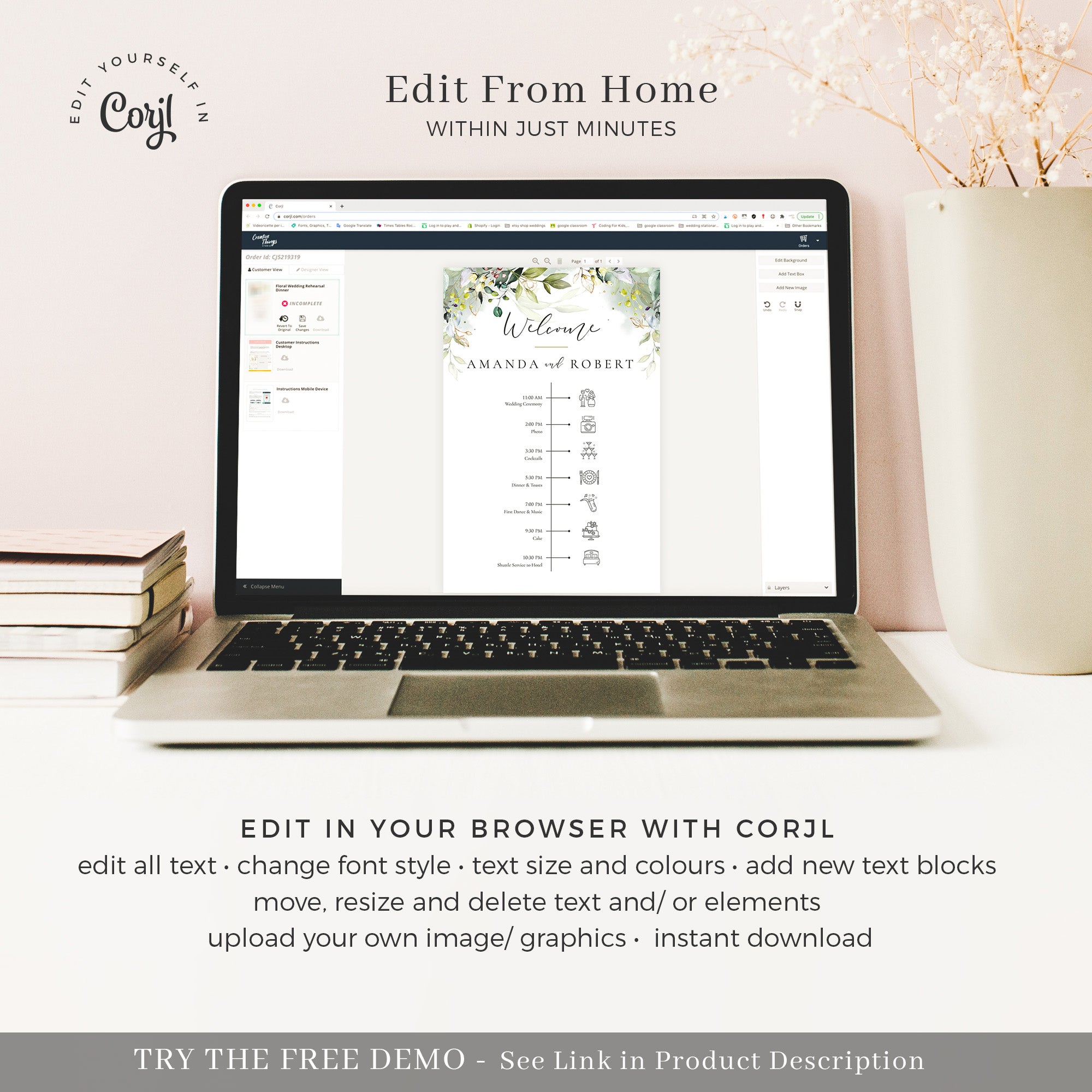 Flora | Rustic Wedding Timeline Sign Template
