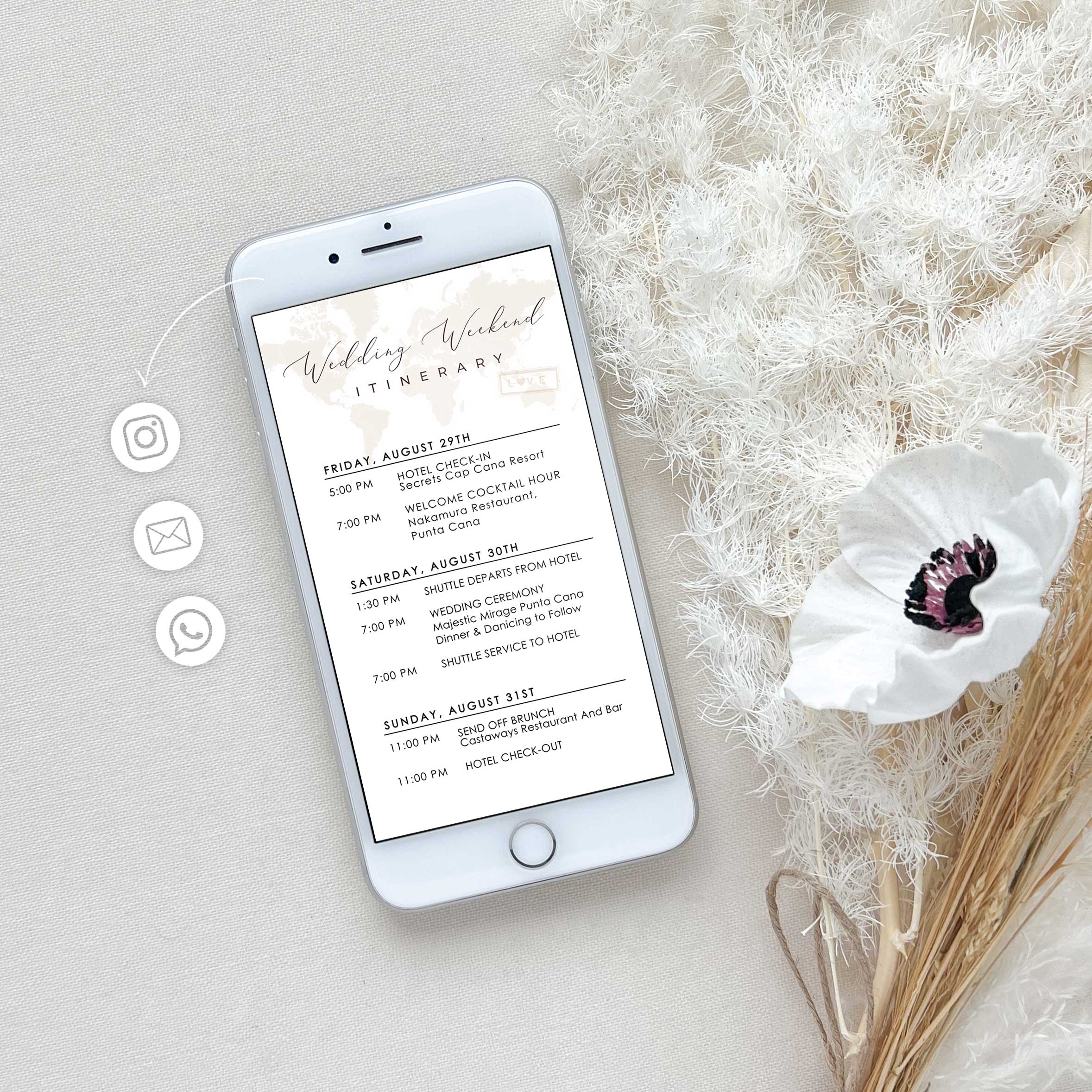 Sofia | Destination Wedding Weekend Itinerary Template Evite
