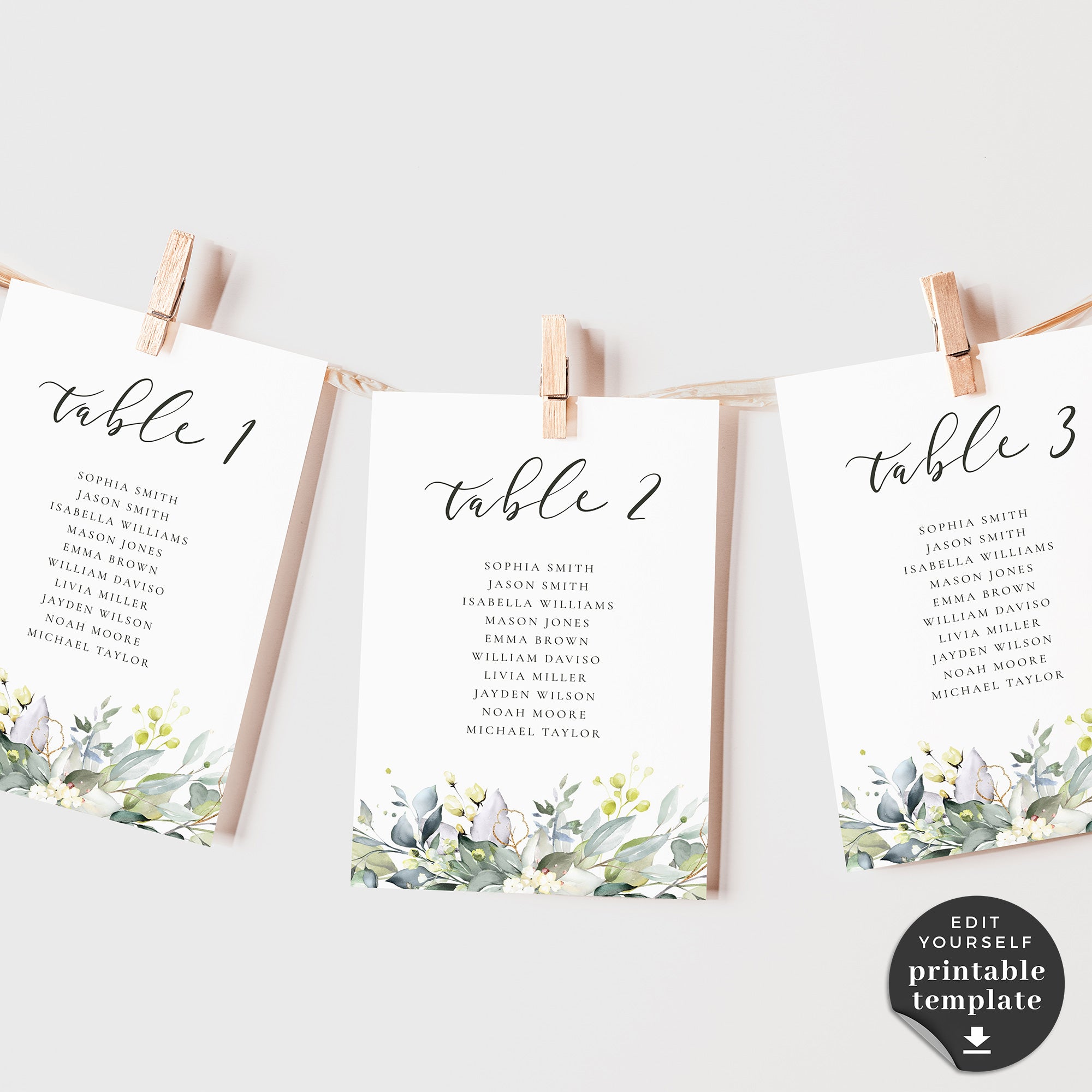 Flora | Rustic Wedding Seating Cards Template