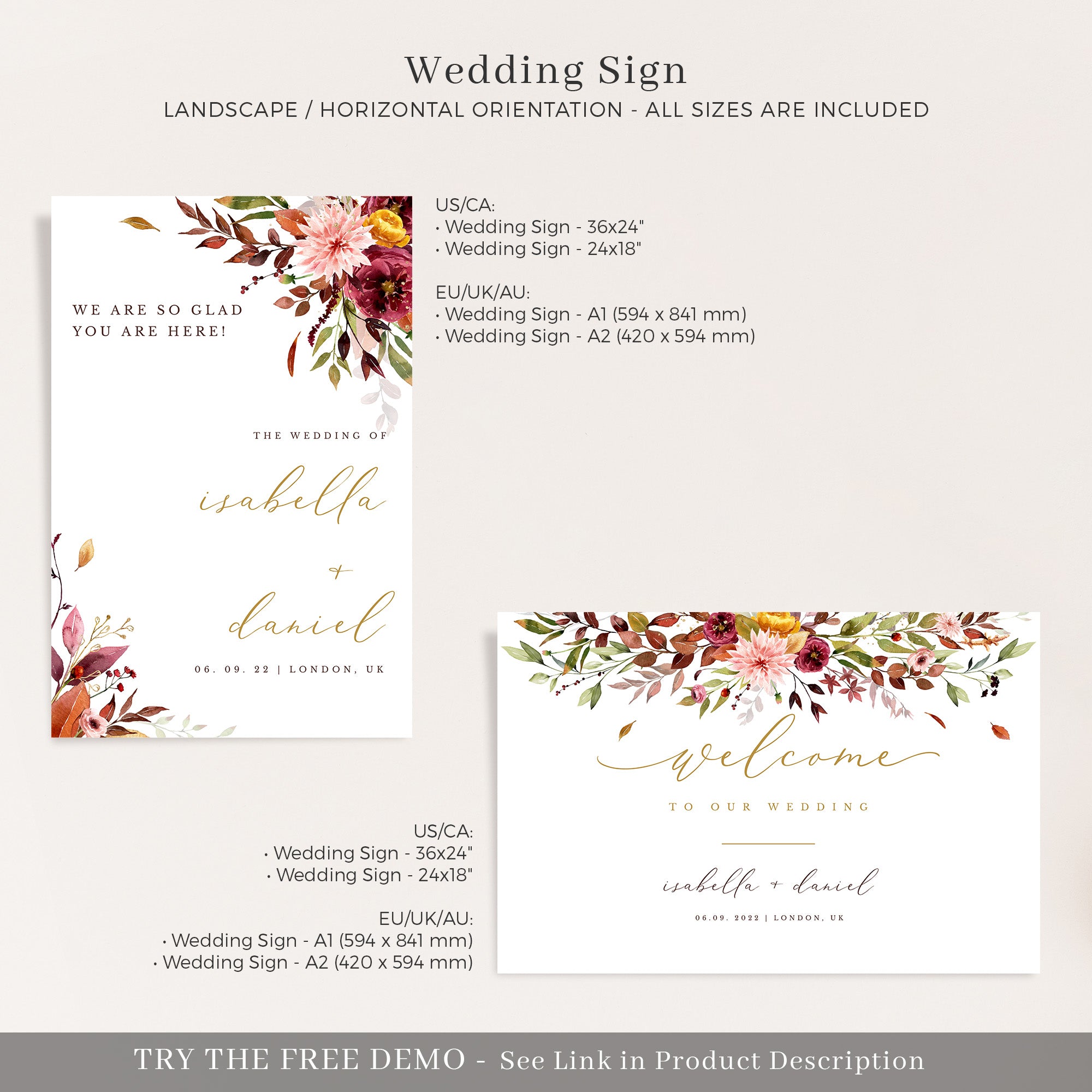 Ambra Wedding Welcome Sign Template - Free Demo