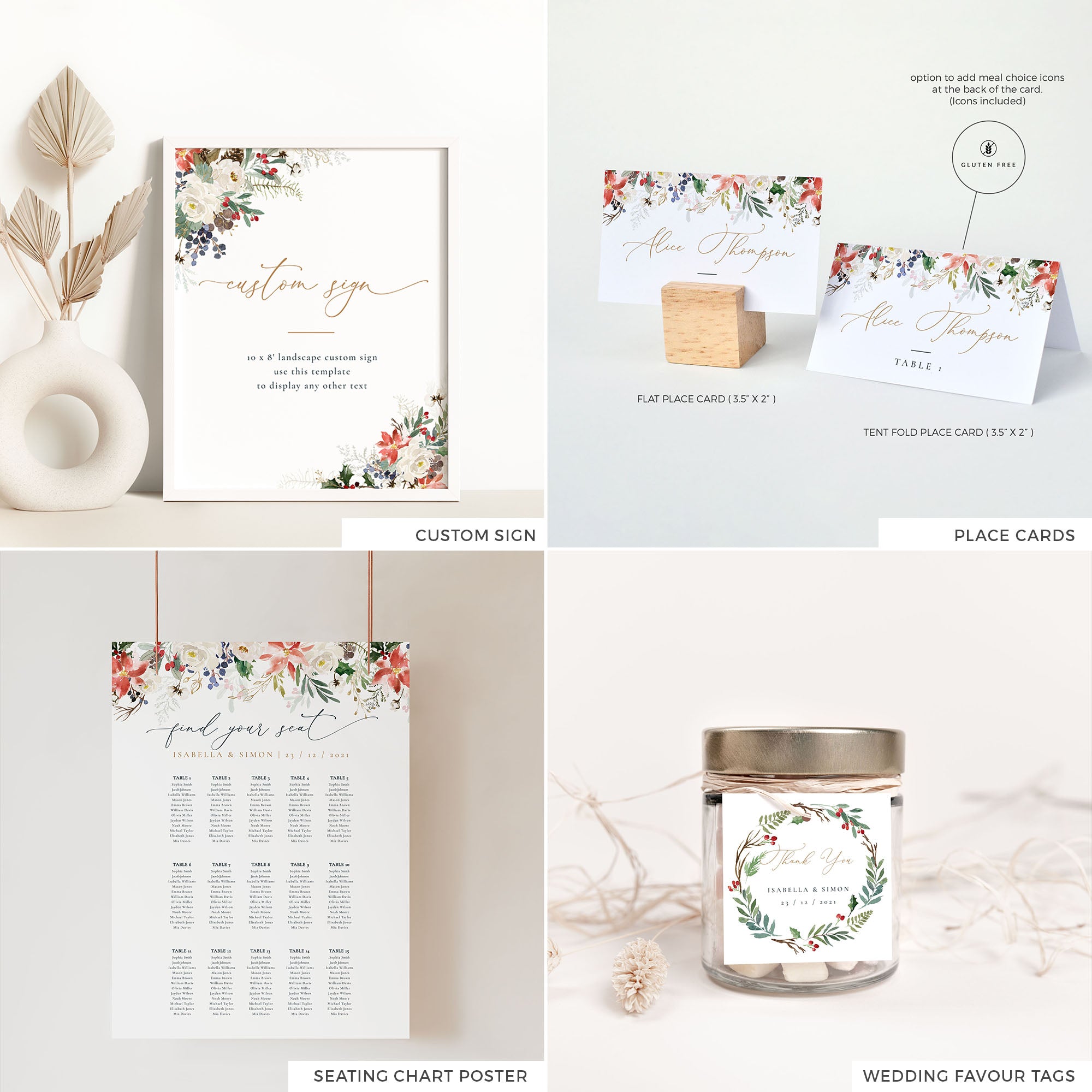 Natalia | Christmas Printable Wedding Stationery Bundle Templates ...