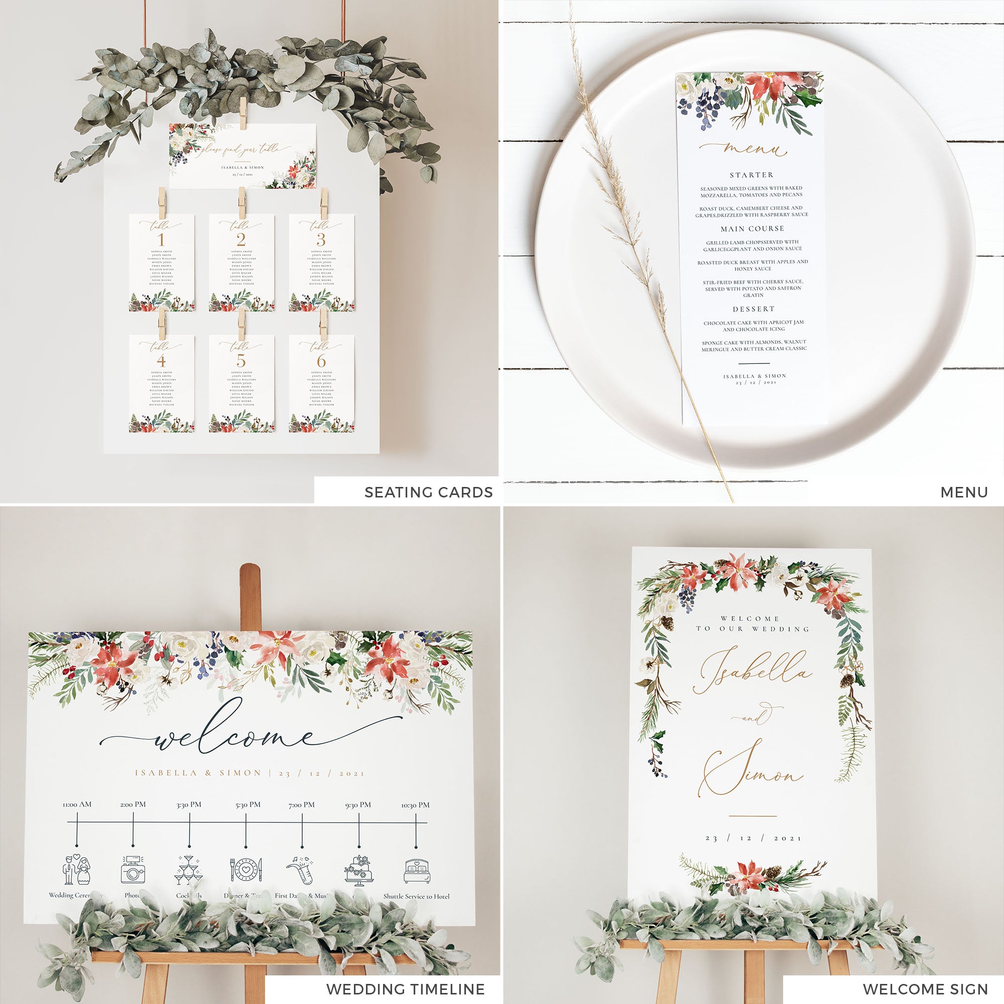 Natalia | Christmas Printable Wedding Stationery Bundle Templates ...
