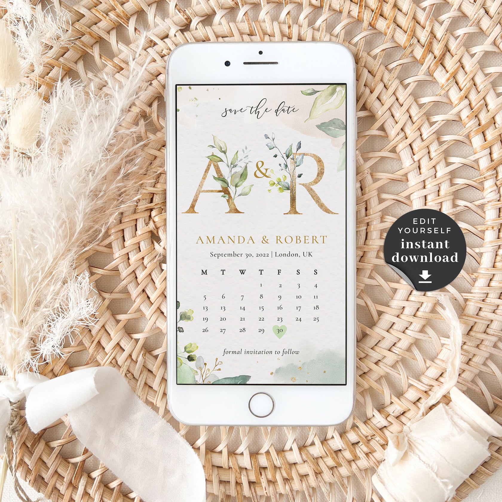 Flora | Greenery Calendar Save the Date Evite