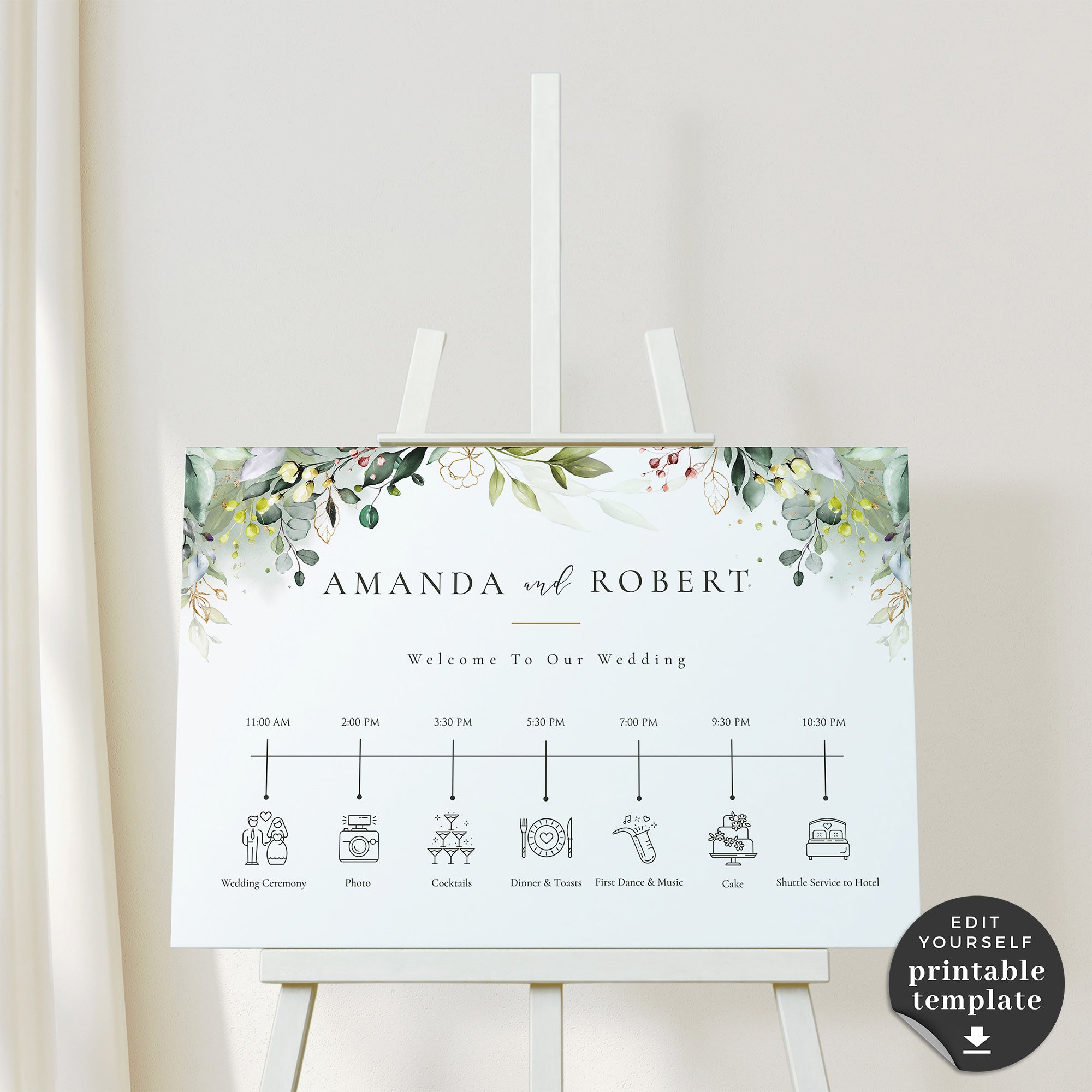 Flora | Rustic Wedding Timeline Sign Template