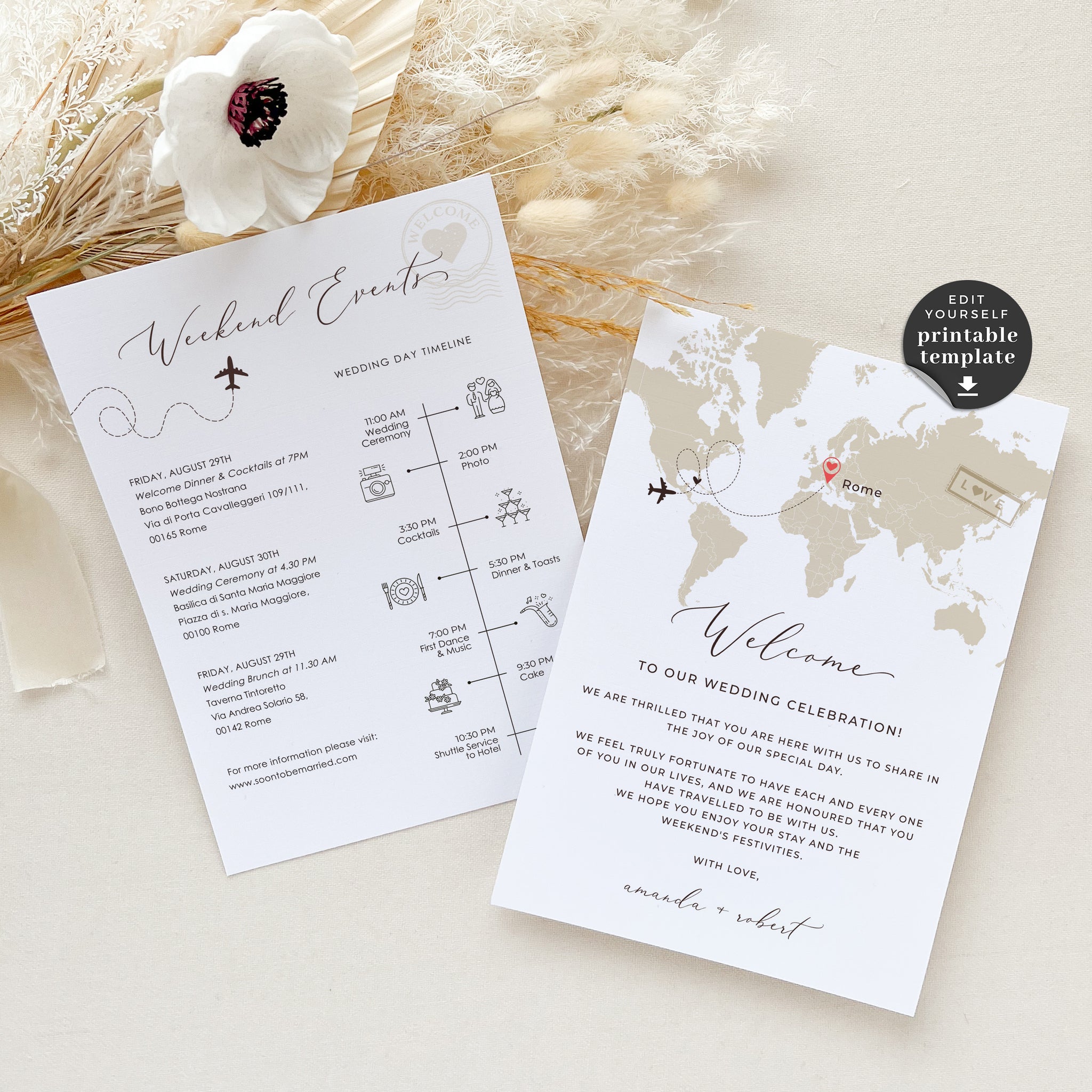 Sofia | Destination Wedding Welcome Letter And Itinerary Template