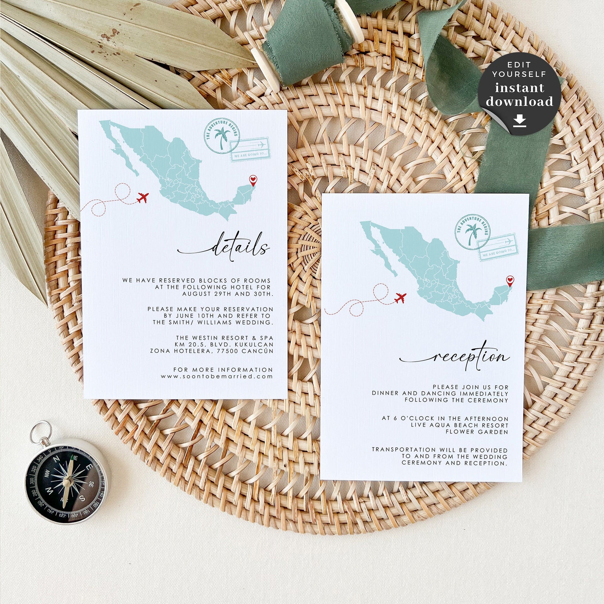 Mexico Destination Wedding Invitation Suite Template – Creative Things ...