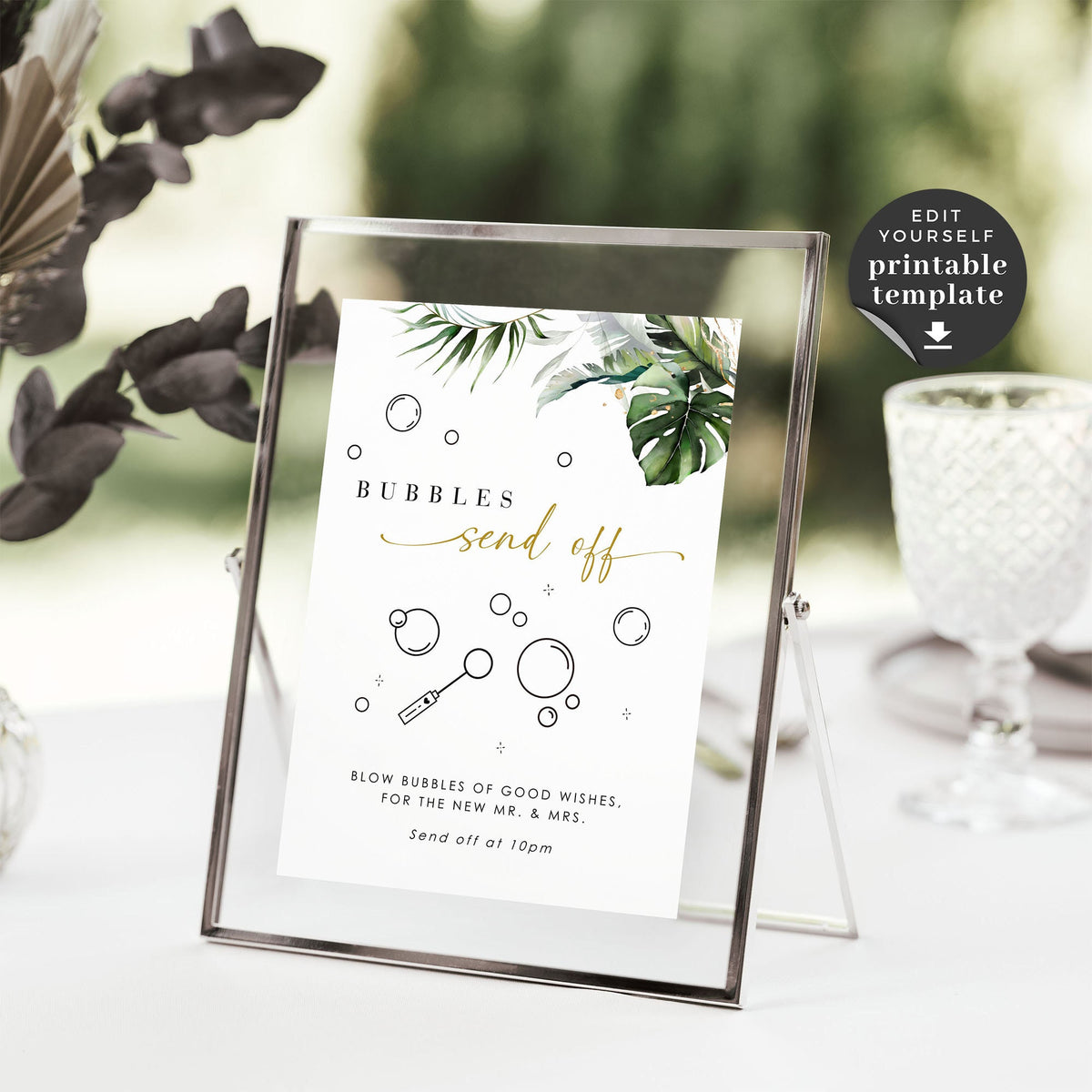 Bubble Send Off Wedding Sign Tropical