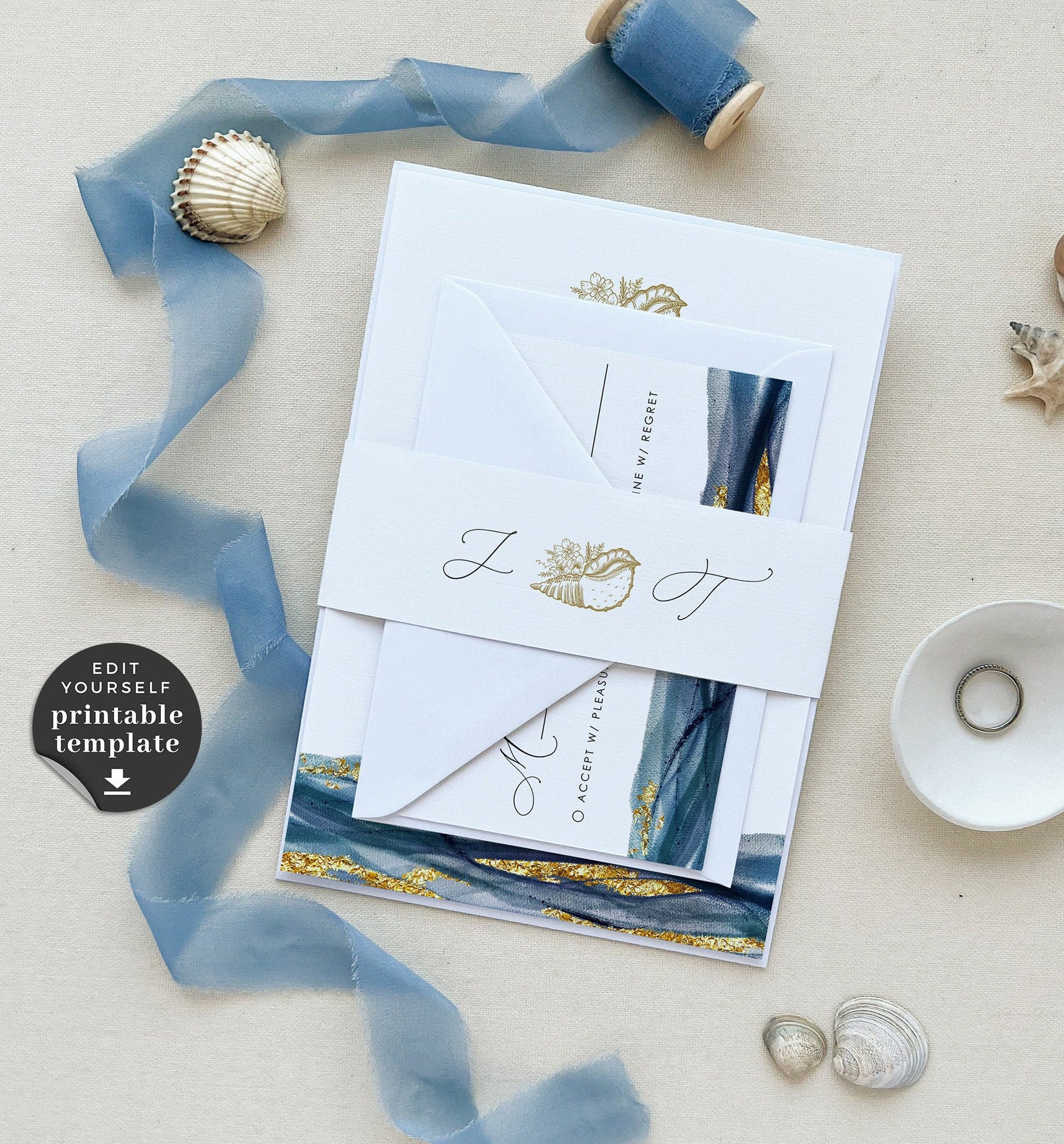NOA | Elegant Beach Wedding Invitation Set Template – Creative Things ...