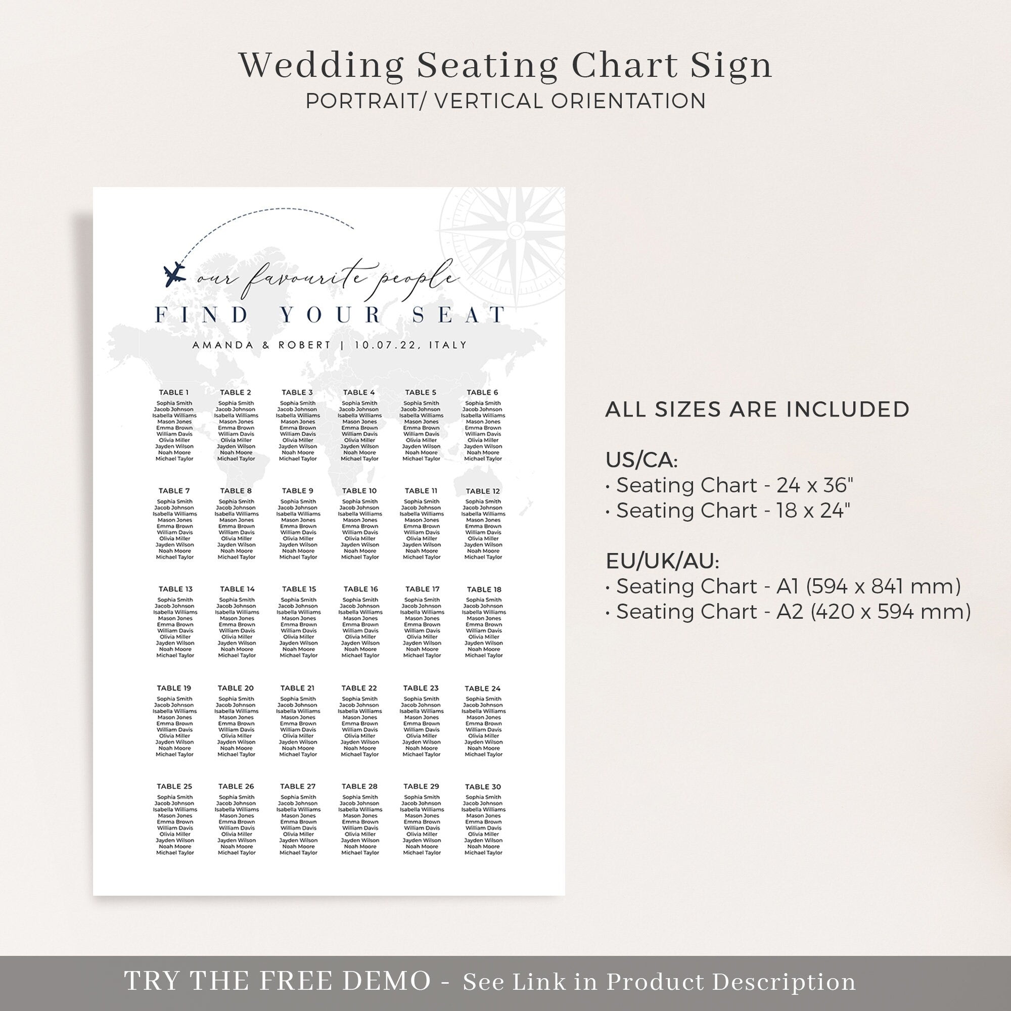 SOFIA Printable Wedding Seating Chart with map – Creative Things Studio