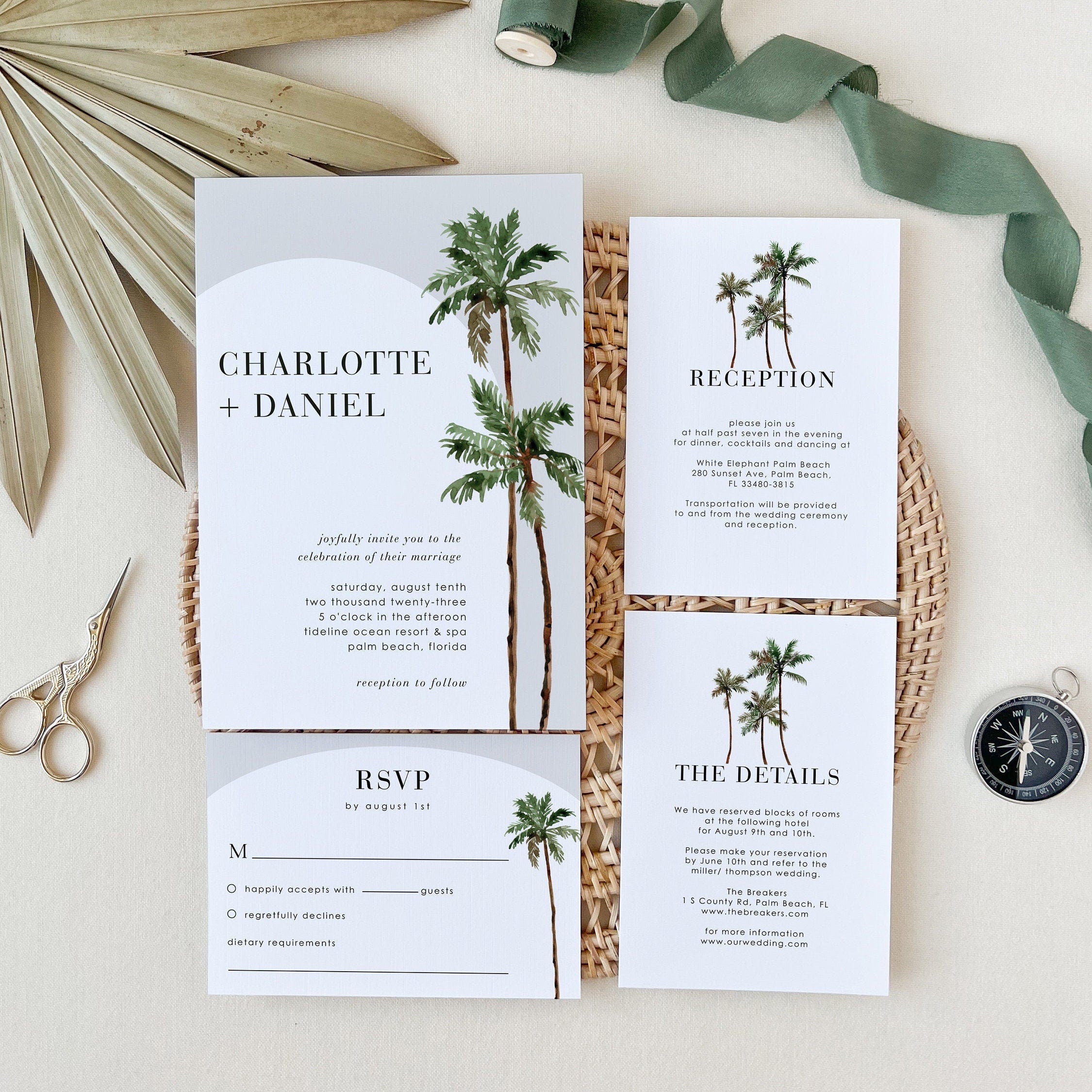 KONA Palm Tree Wedding Invitation Suite Template – Creative Things Studio