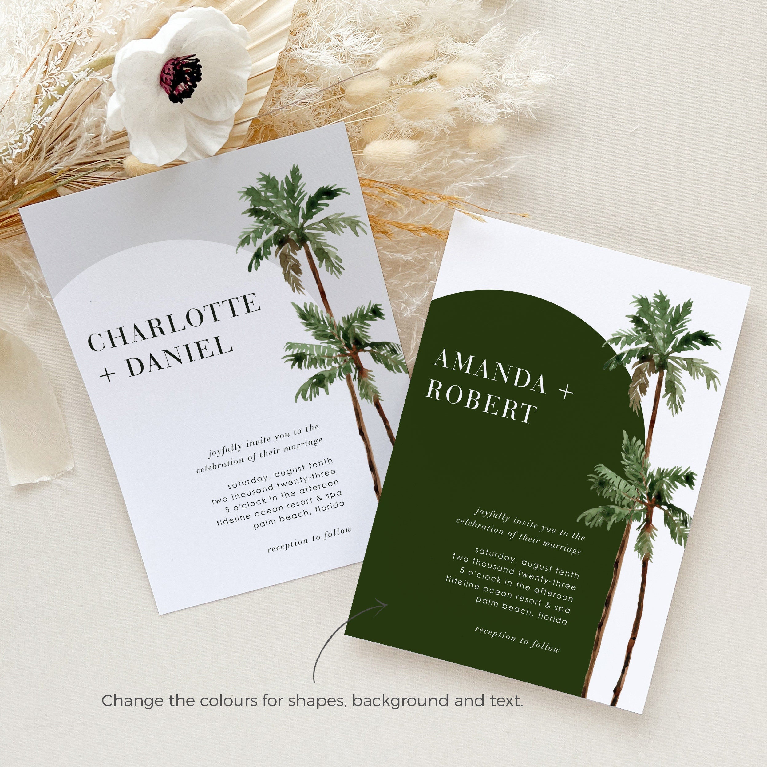 KONA Palm Tree Wedding Invitation Suite Template