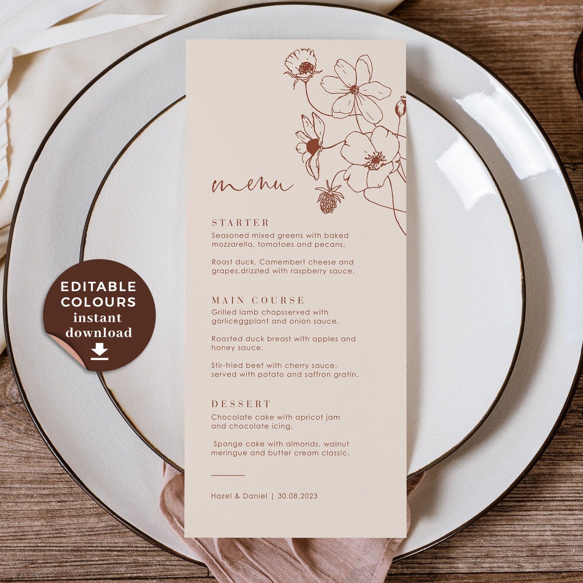 HAZEL Printable Menu Template for Wedding