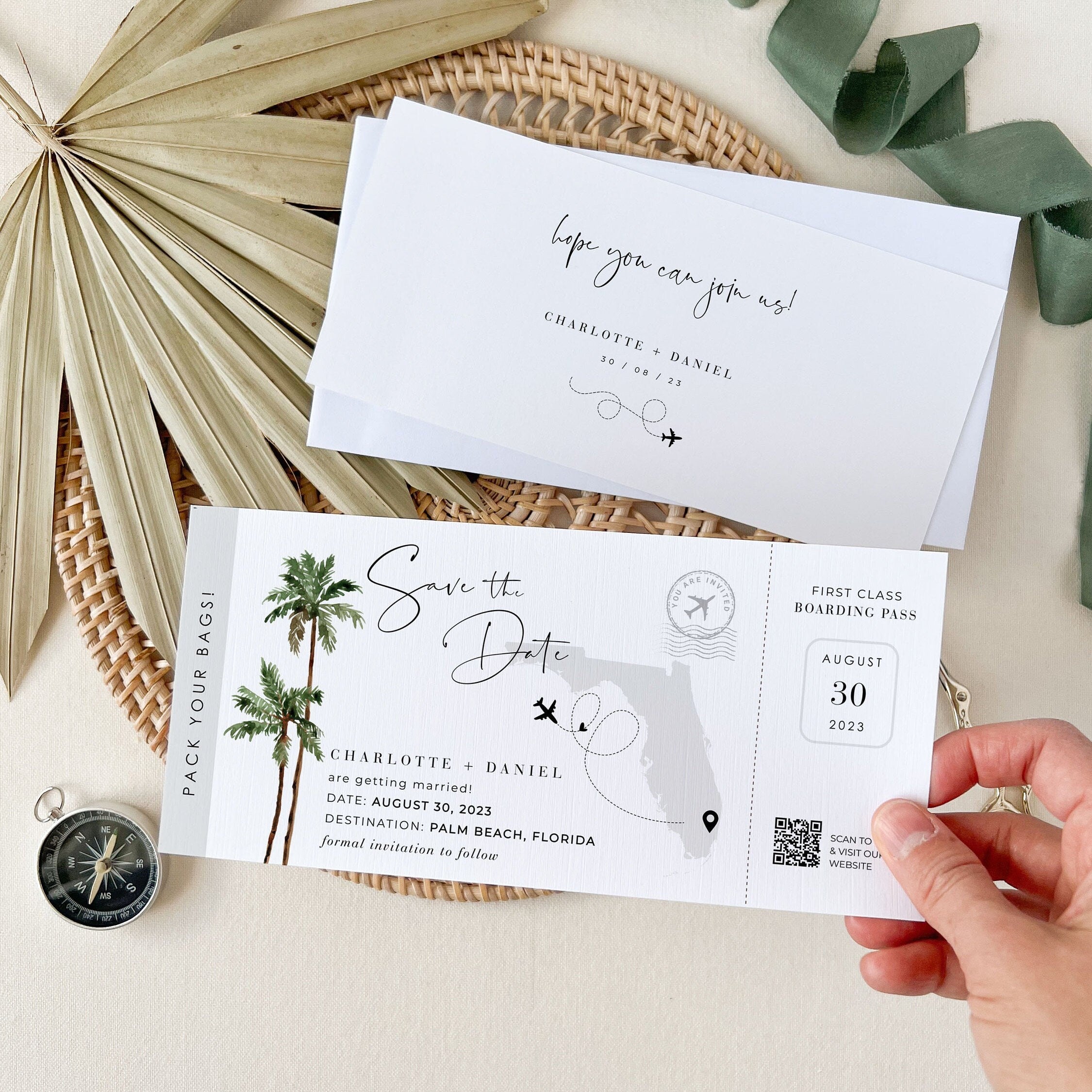 KONA Palm Tree Boarding Pass Save the Date Template – Creative Things ...