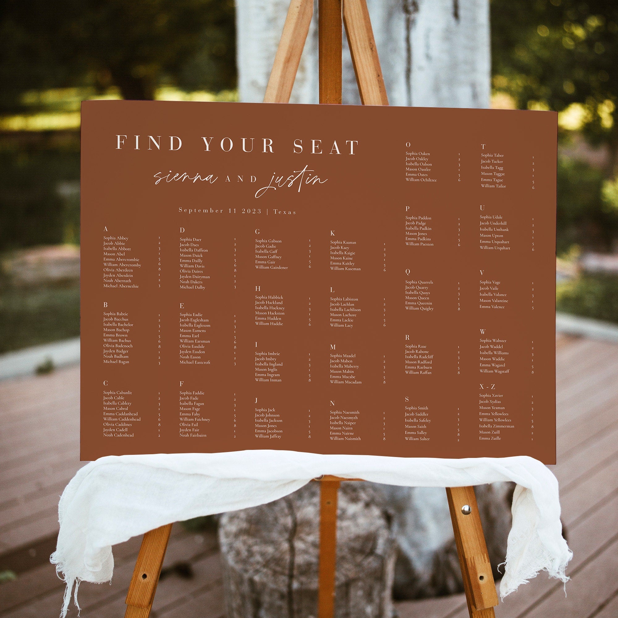 SIENNA Alphabetical Seating Chart Wedding Template – Creative Things Studio