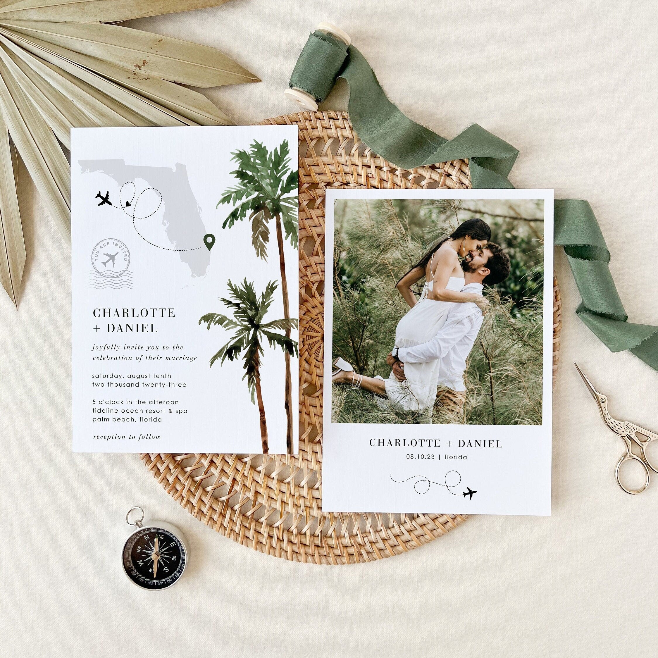 KONA Palm Tree Wedding Invitation Template with Photo – Creative Things ...