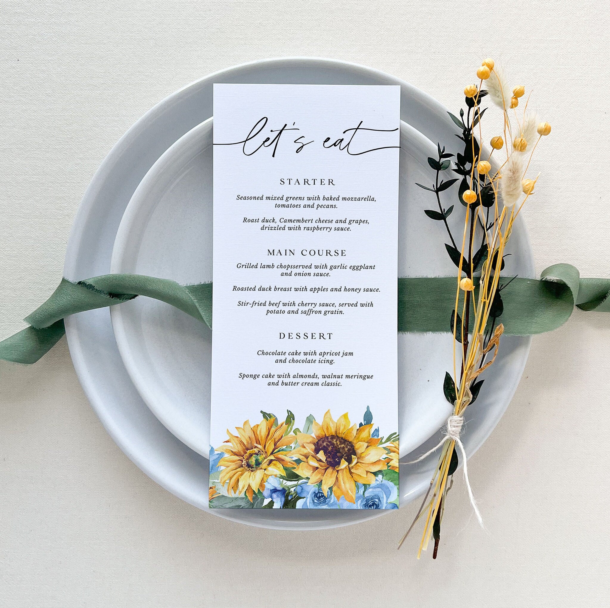 IVY Sunflower Menu Template for Wedding – Creative Things Studio
