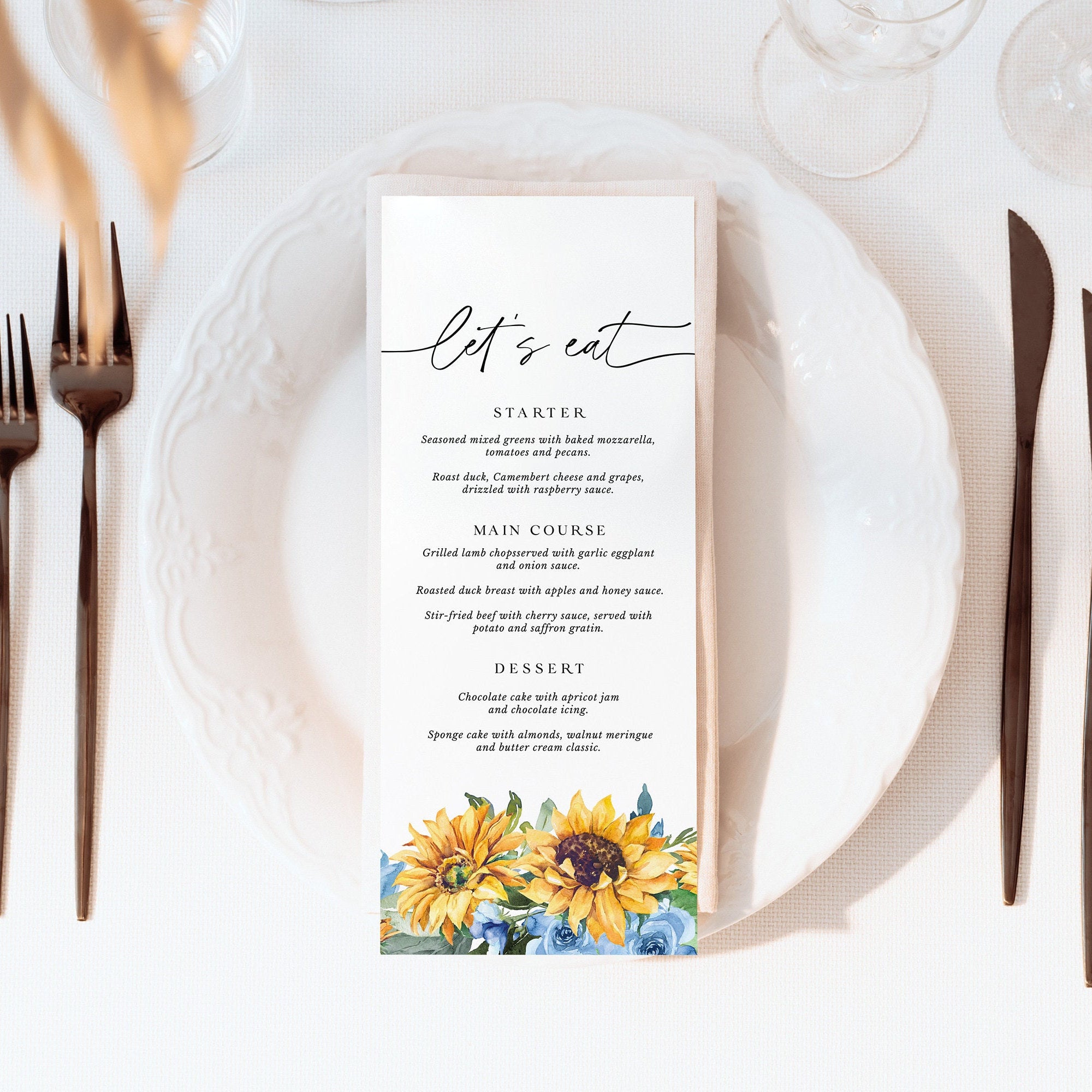 IVY Sunflower Menu Template for Wedding – Creative Things Studio