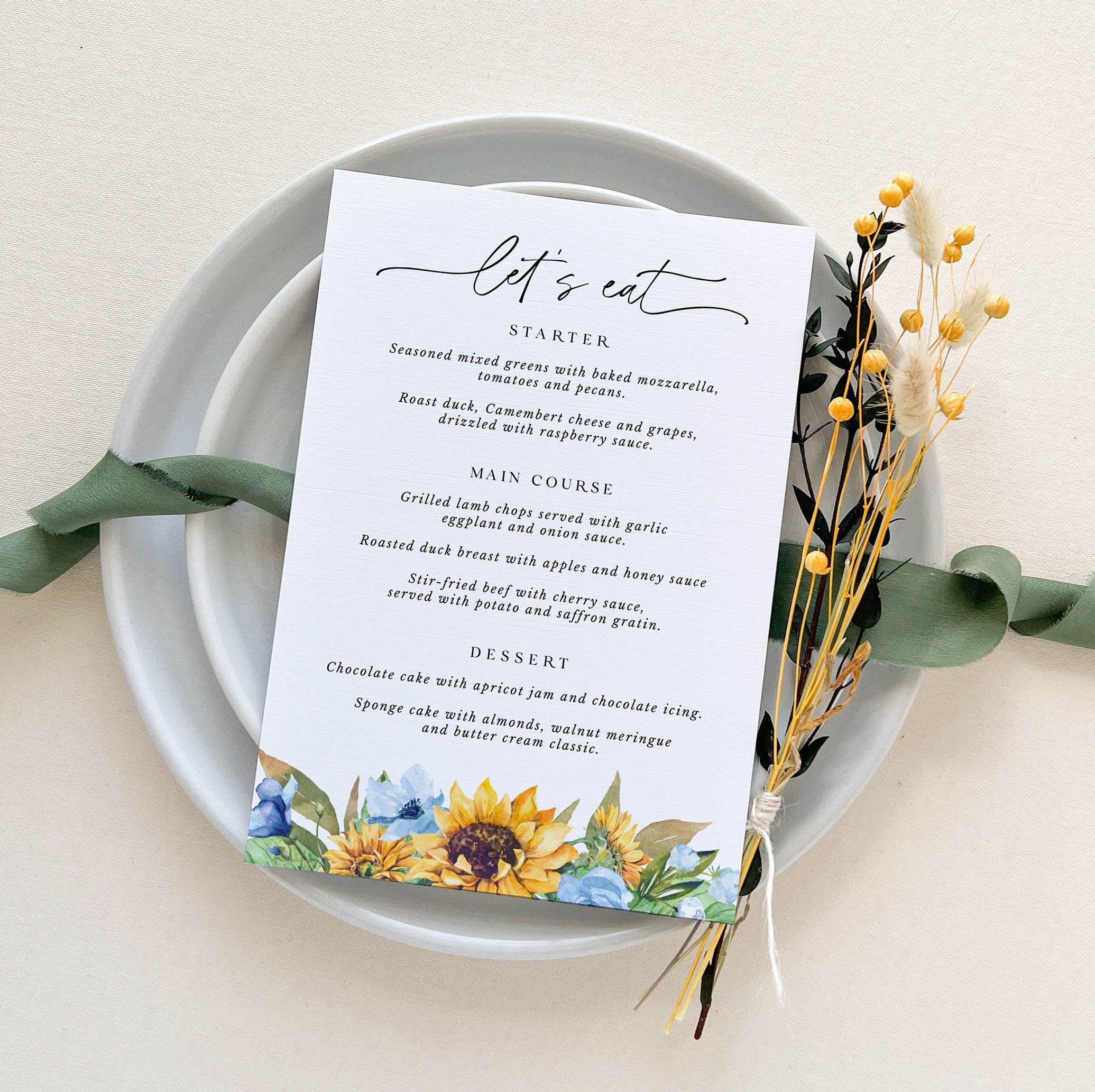 IVY Sunflower Menu Template for Wedding – Creative Things Studio
