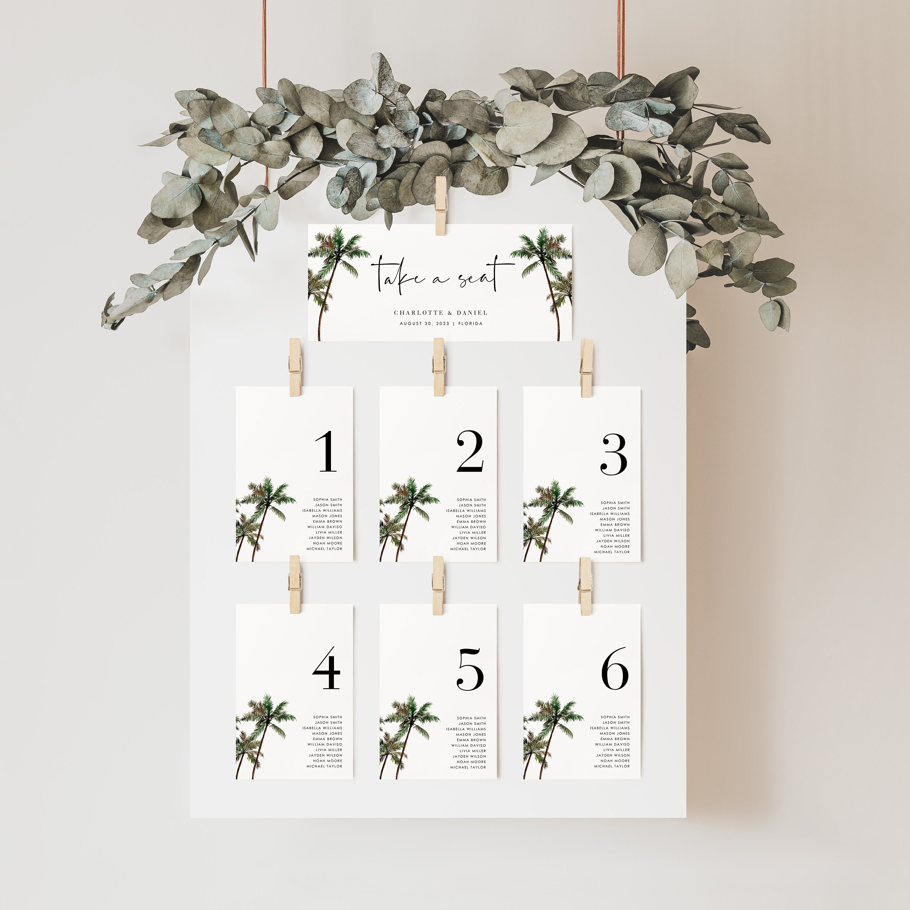 KONA Palm Tree Seating Chart Cards Template – Creative Things Studio