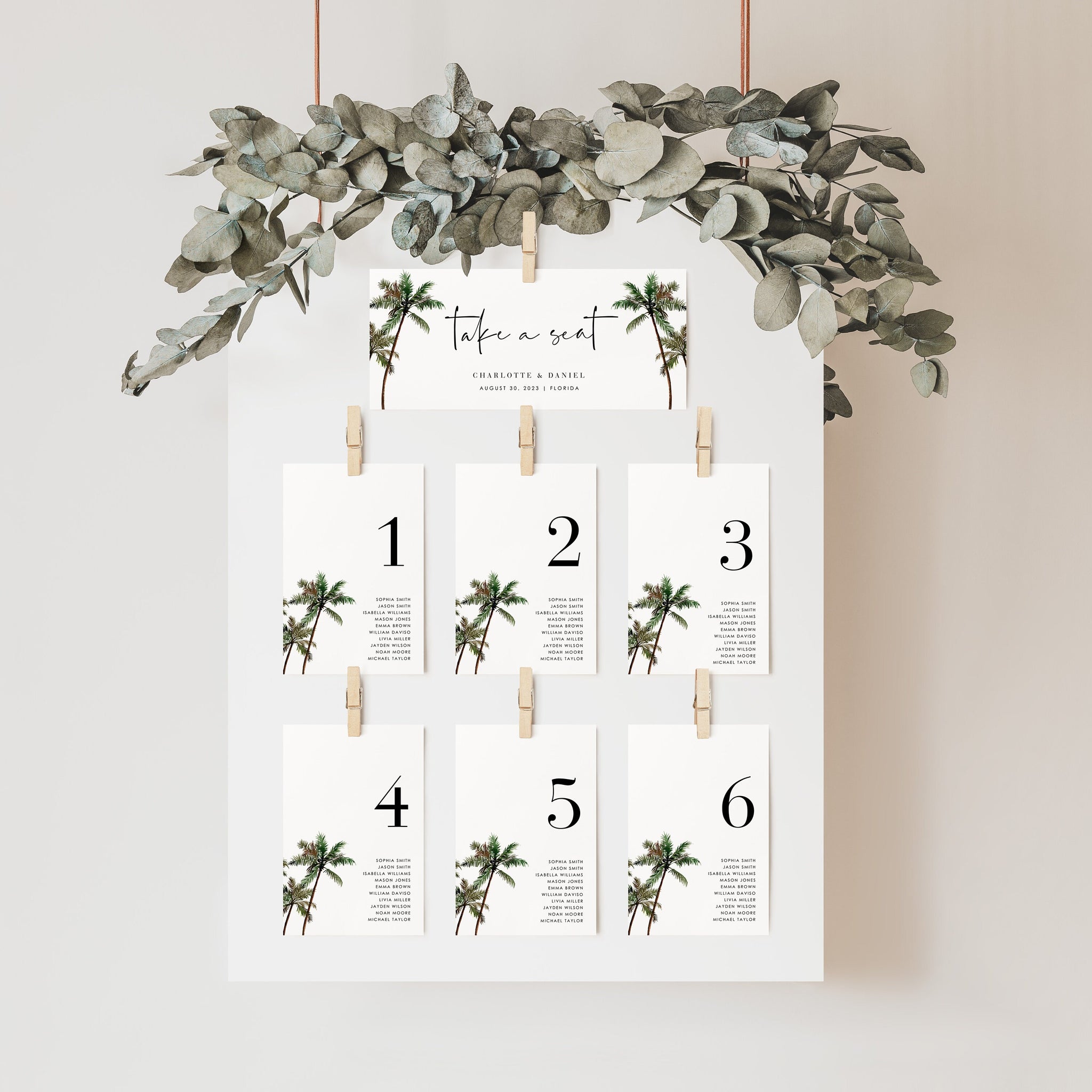 KONA Palm Tree Seating Chart Cards Template