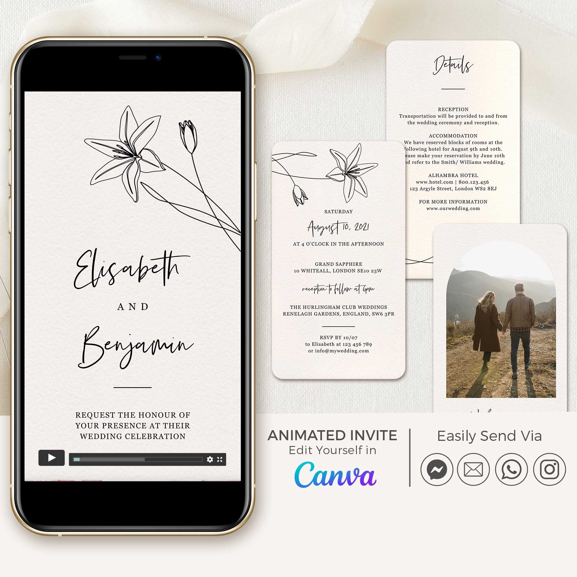 GIGLIOLA Wedding Invitation Video Template - White – Creative Things Studio