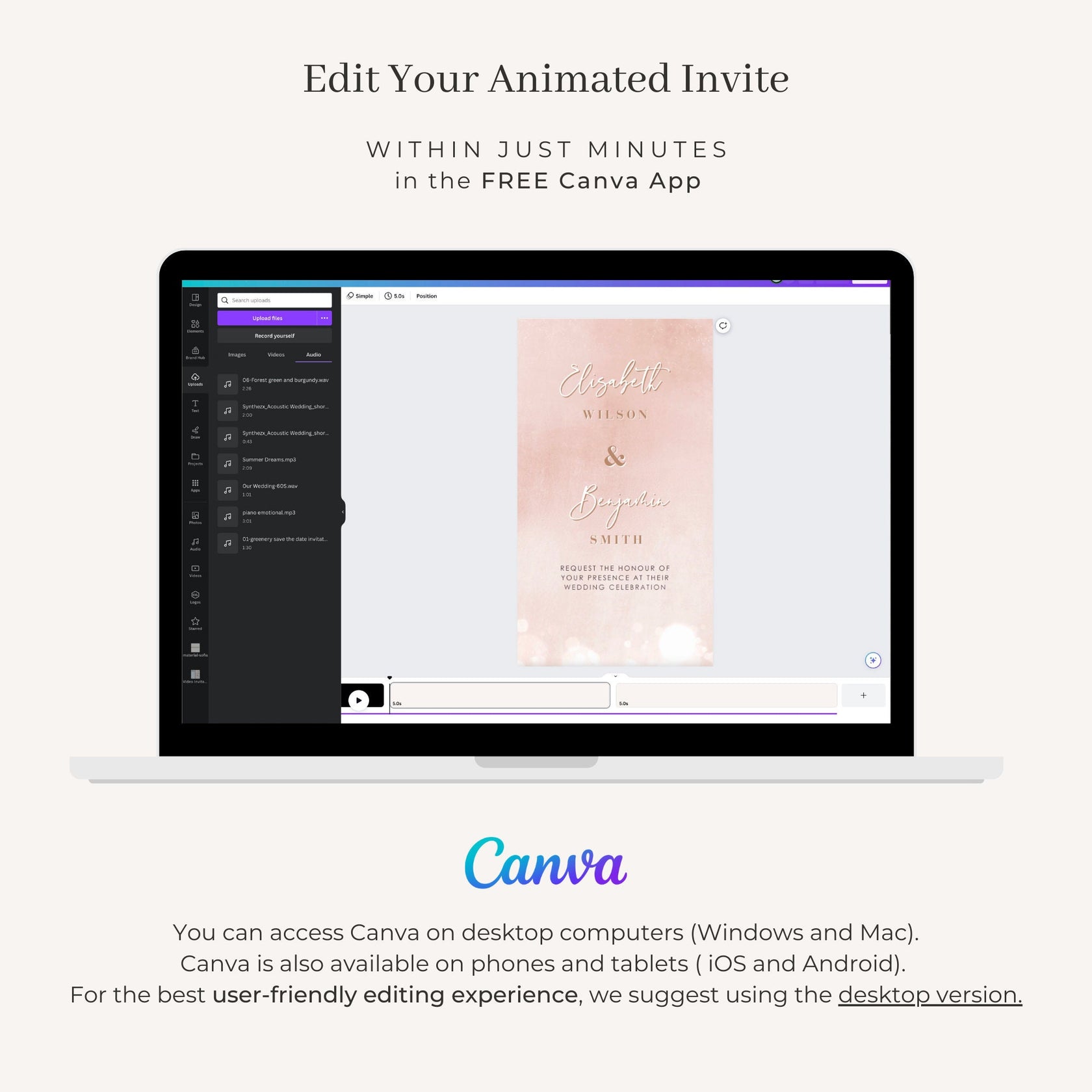 Anita | Animated Invitation Card Template for Wedding in Rose Gold