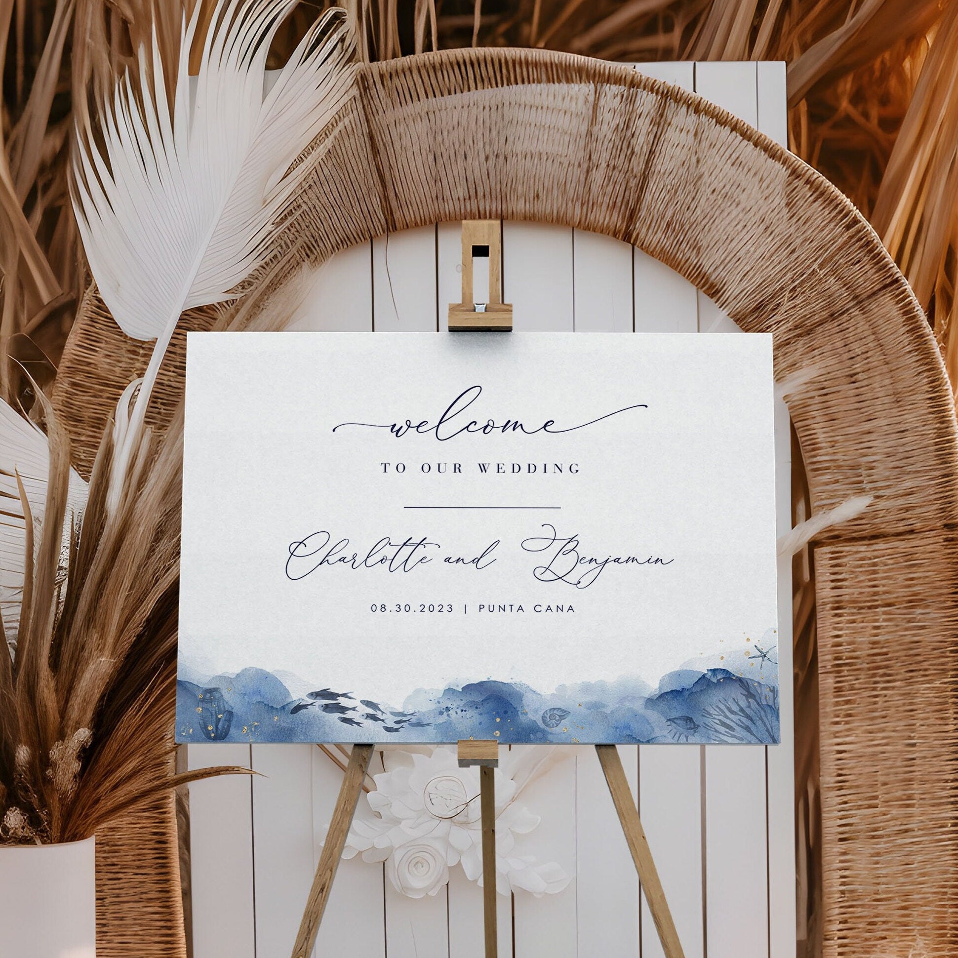 YLENIA Ocean Wedding Welcome Sign Template – Creative Things Studio