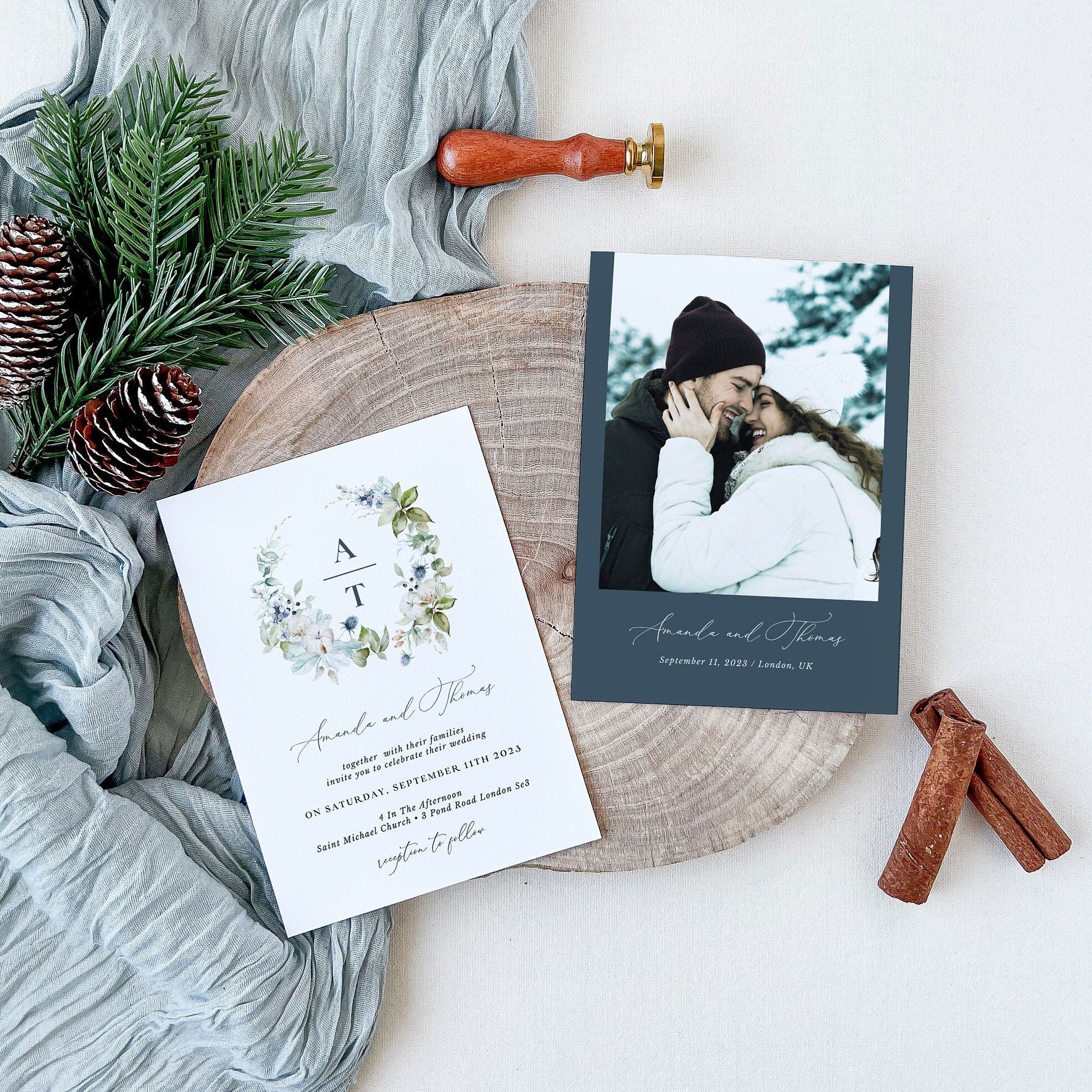 BIANCA Winter Wedding Invitation Template Suite