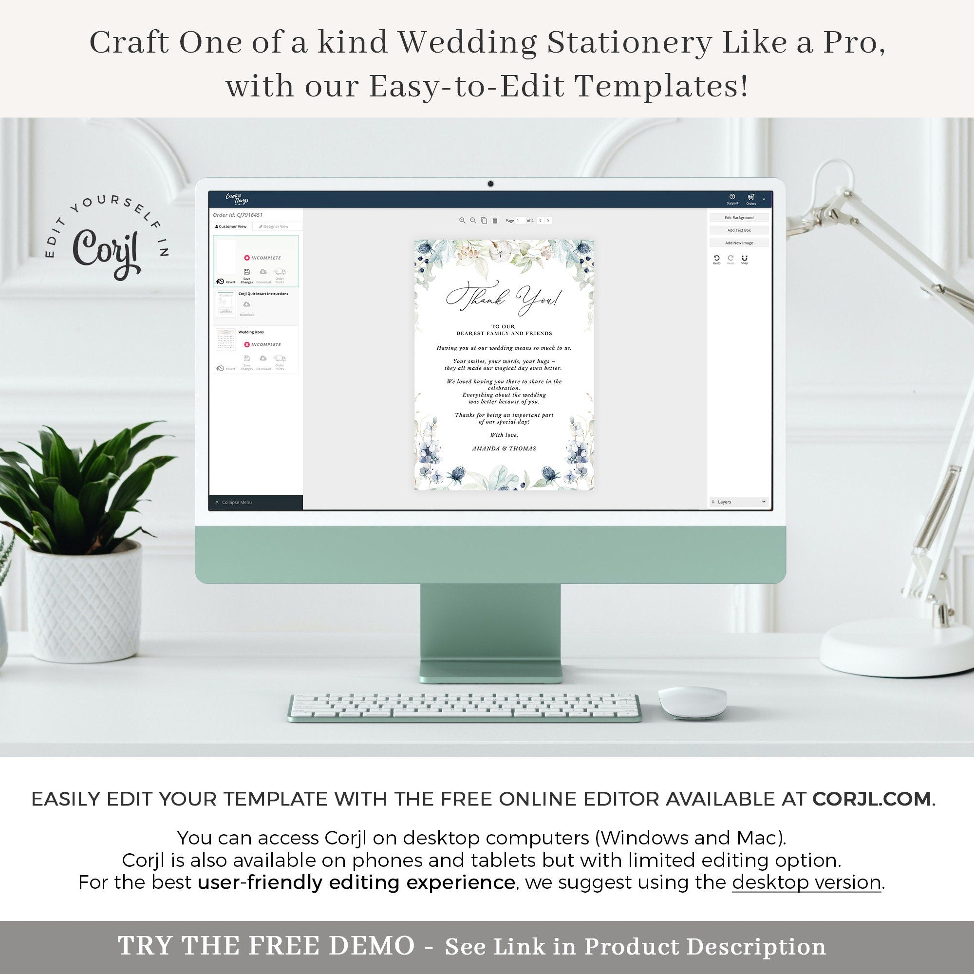 BIANCA Winter Wedding Thank You Card Template with Photo – Creative ...