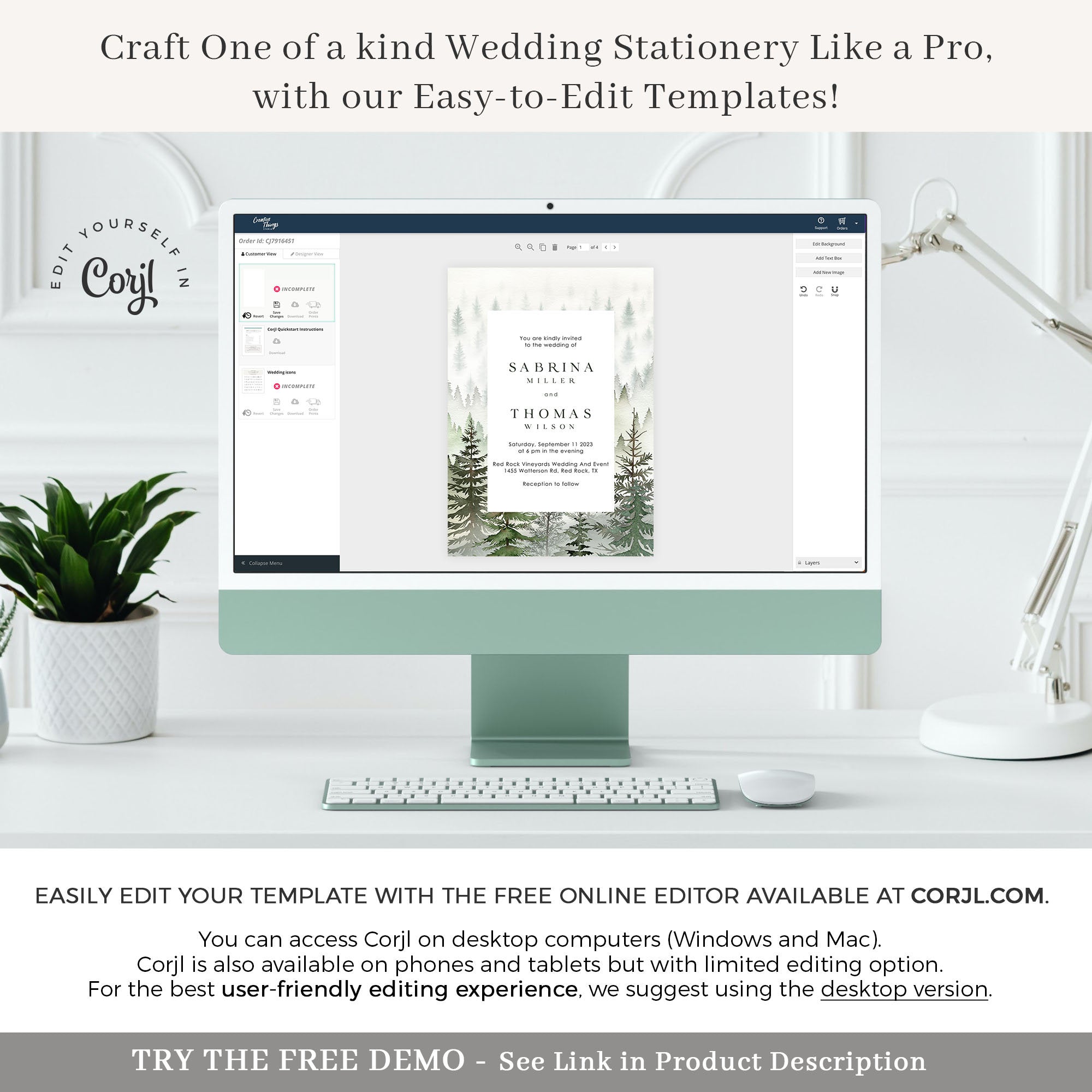 GAIA Mountain Wedding Invitation Card Template – Creative Things Studio