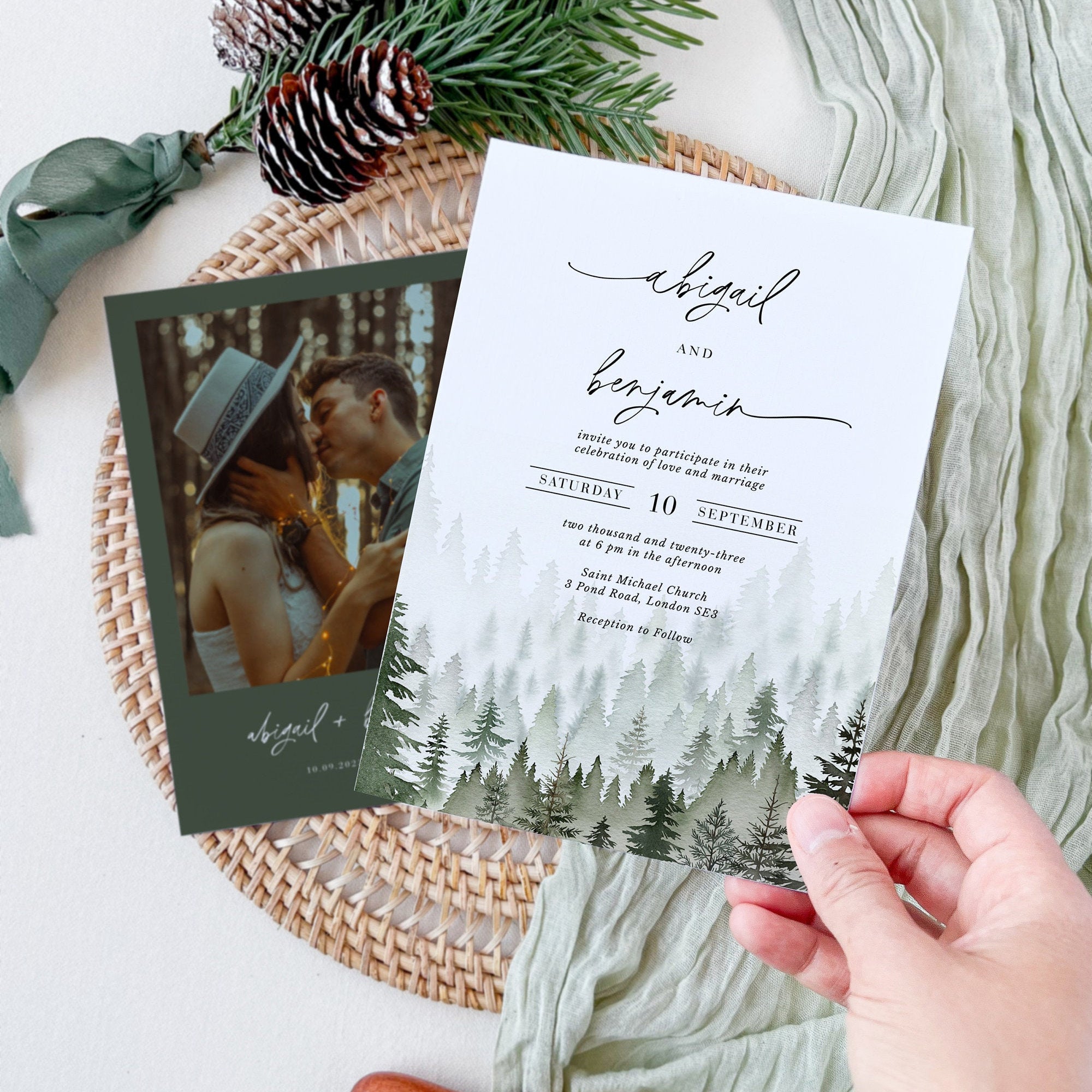 GAIA Pine Tree Wedding Card Template – Creative Things Studio