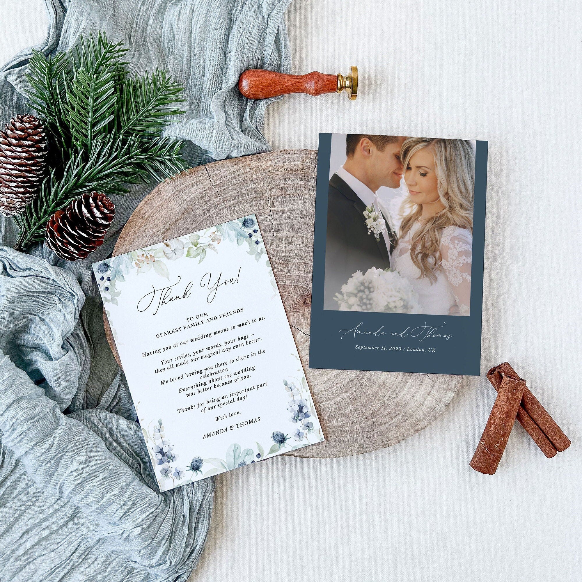 BIANCA Winter Wedding Thank You Card Template with Photo – Creative ...