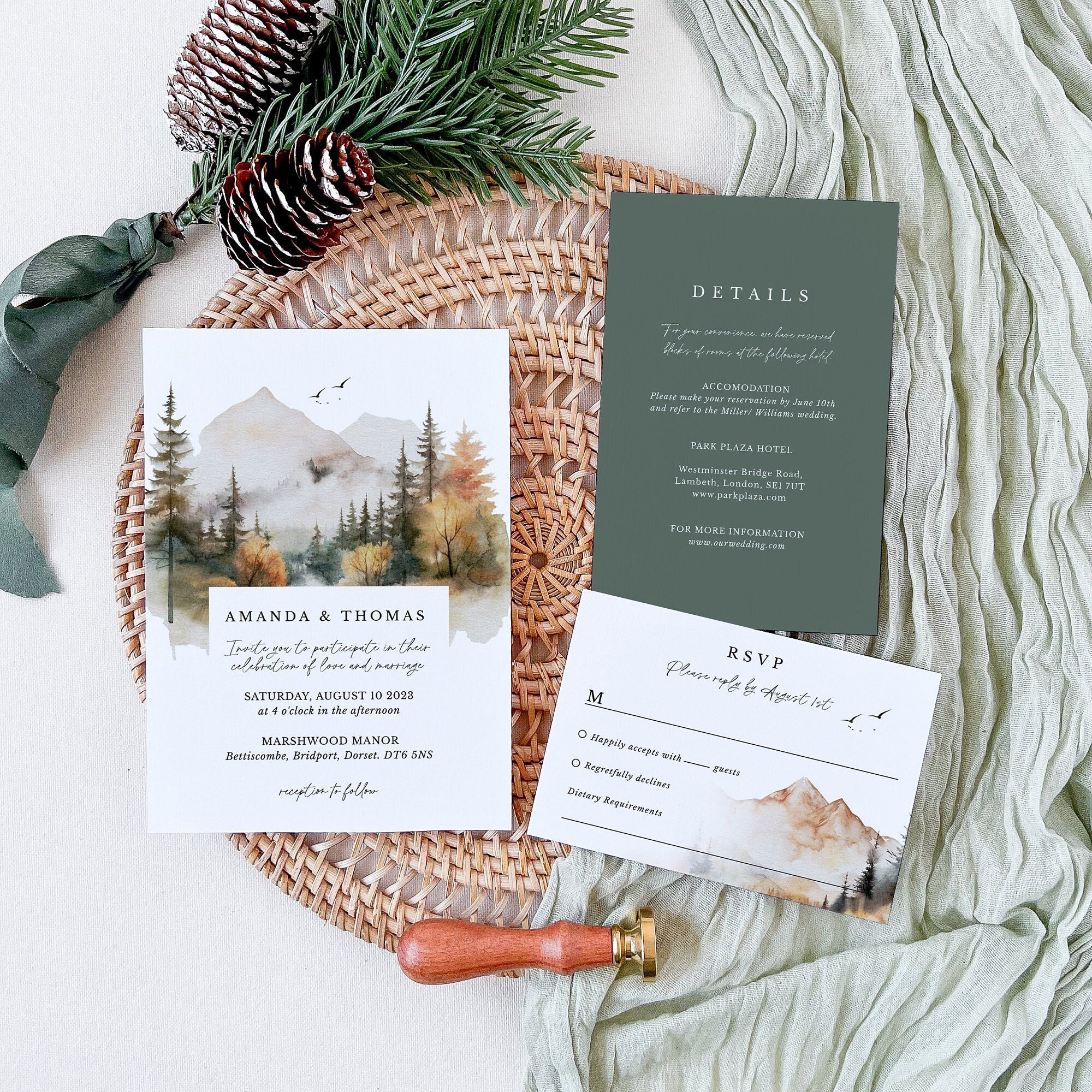Arna Mountain Themed Wedding Invitation Set Template