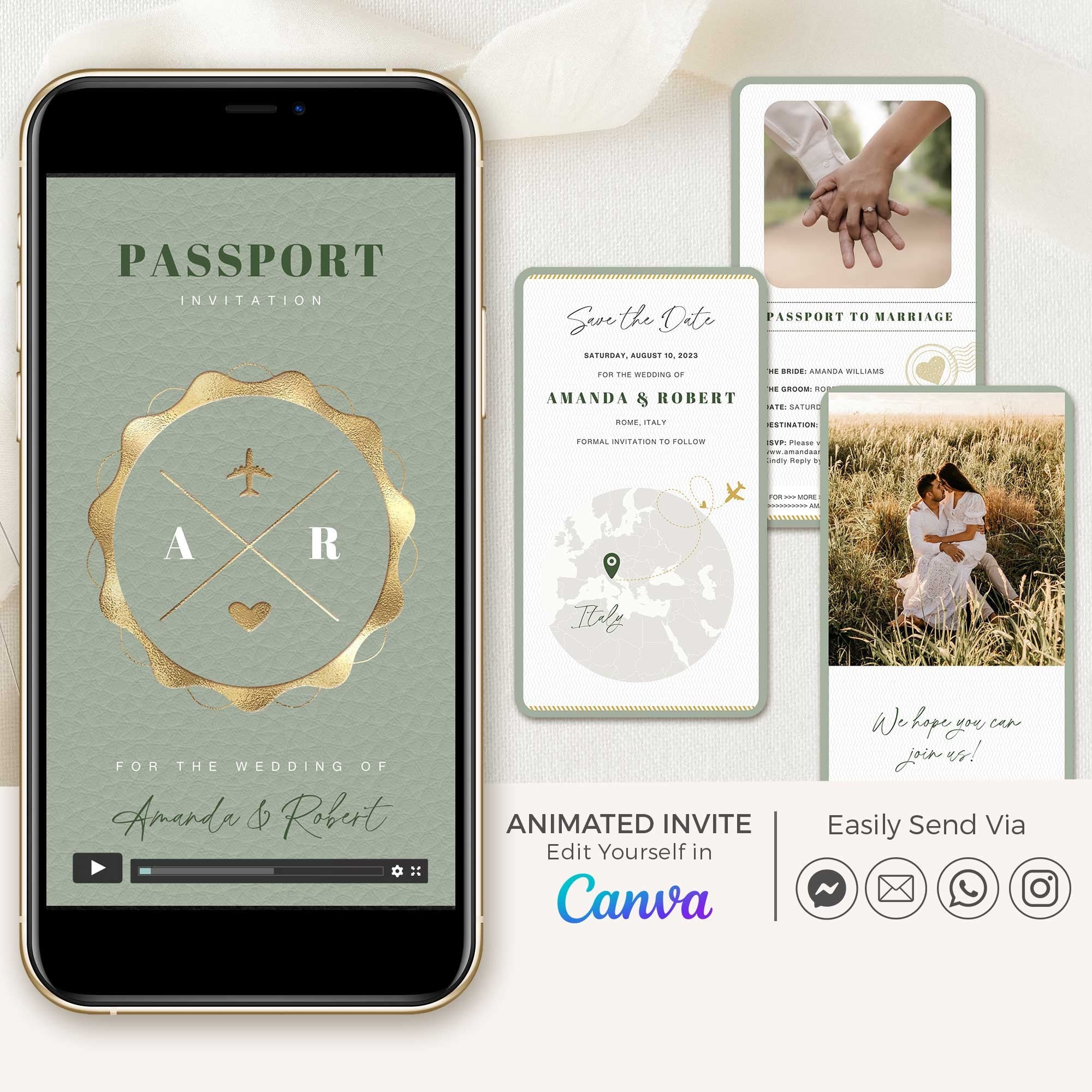 Passport Save the Date Video Template - Sage Green – Creative Things Studio