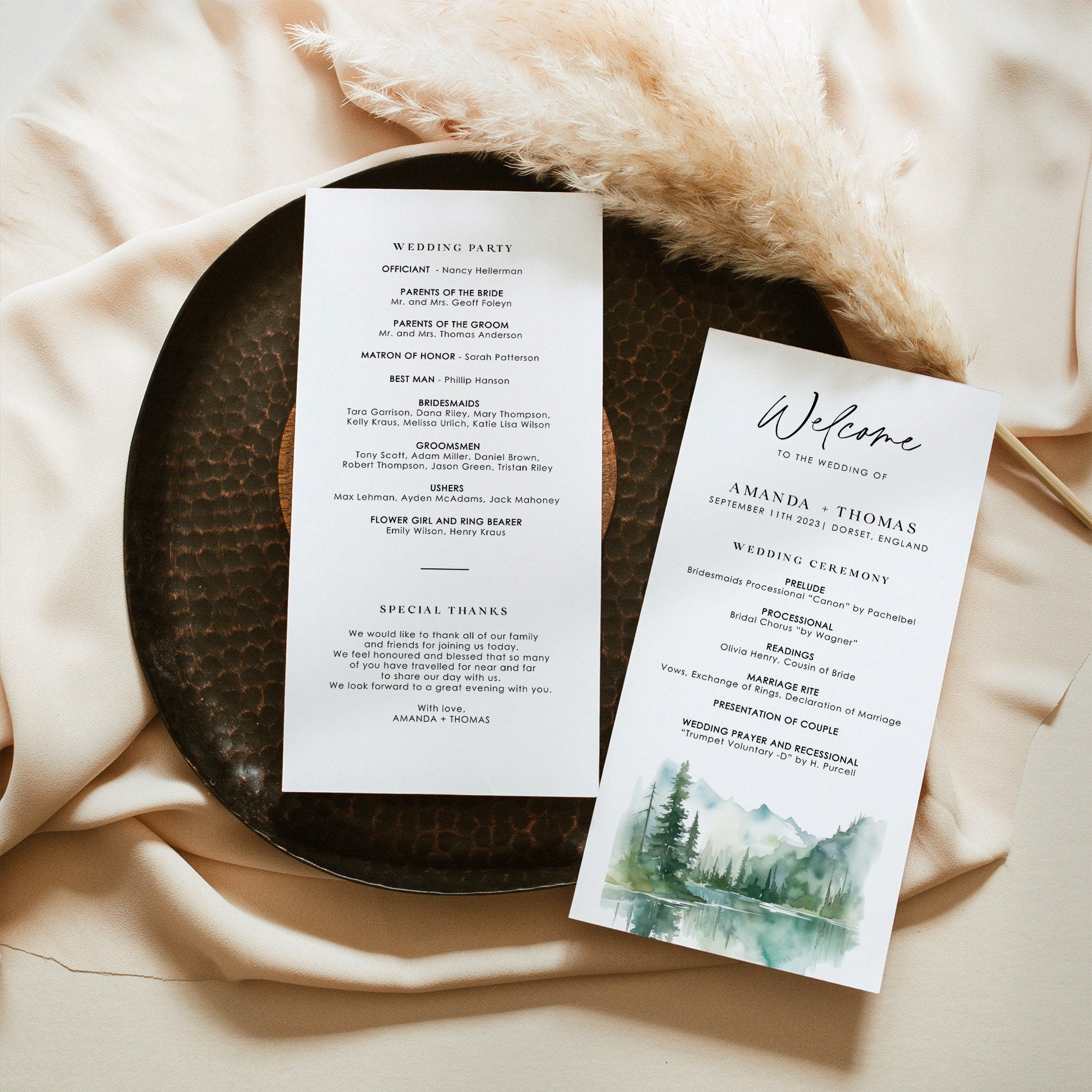 ARNA Mountain Wedding Program Template Printable – Creative Things Studio