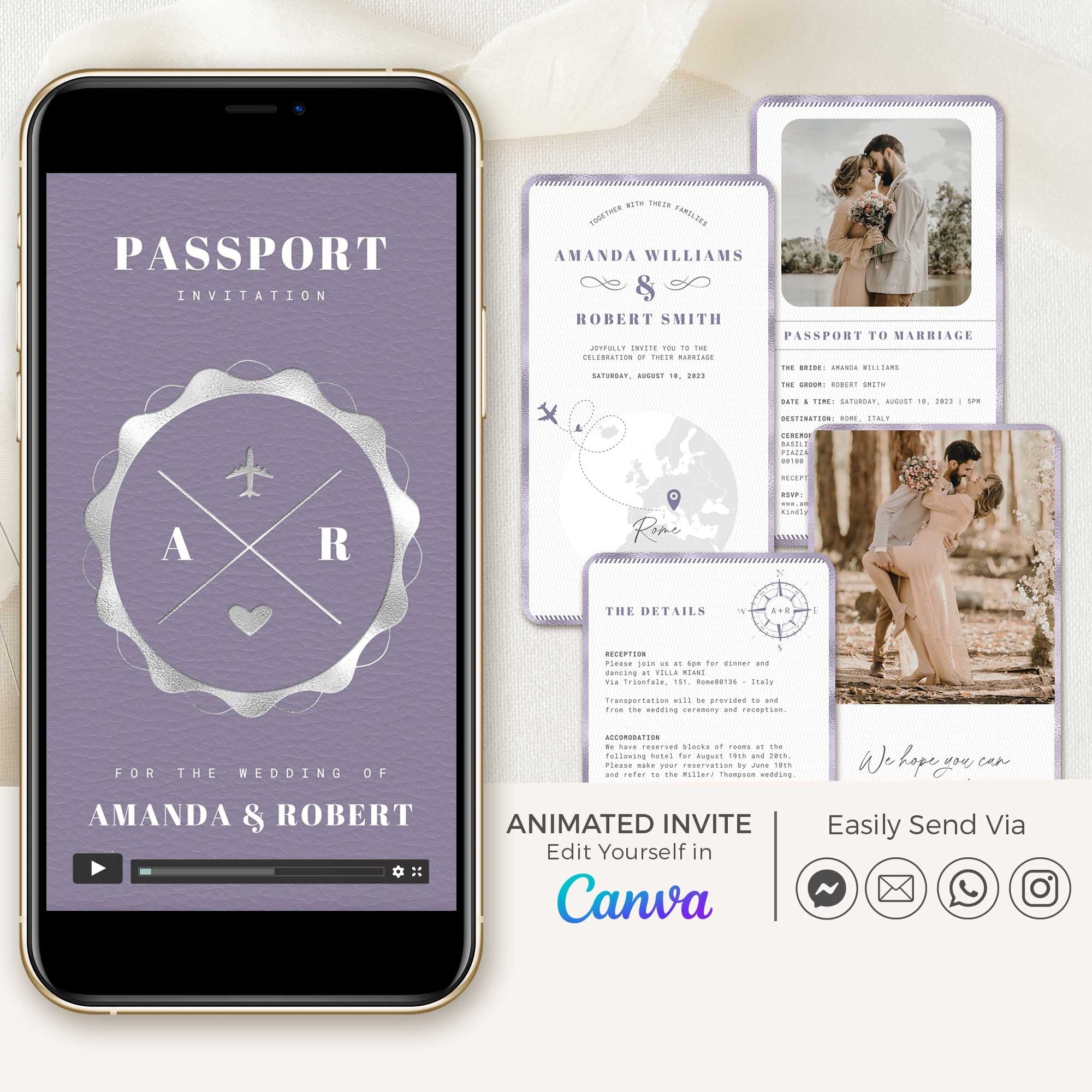 Passport Wedding Invitation Video Template - Purple – Creative Things Studio