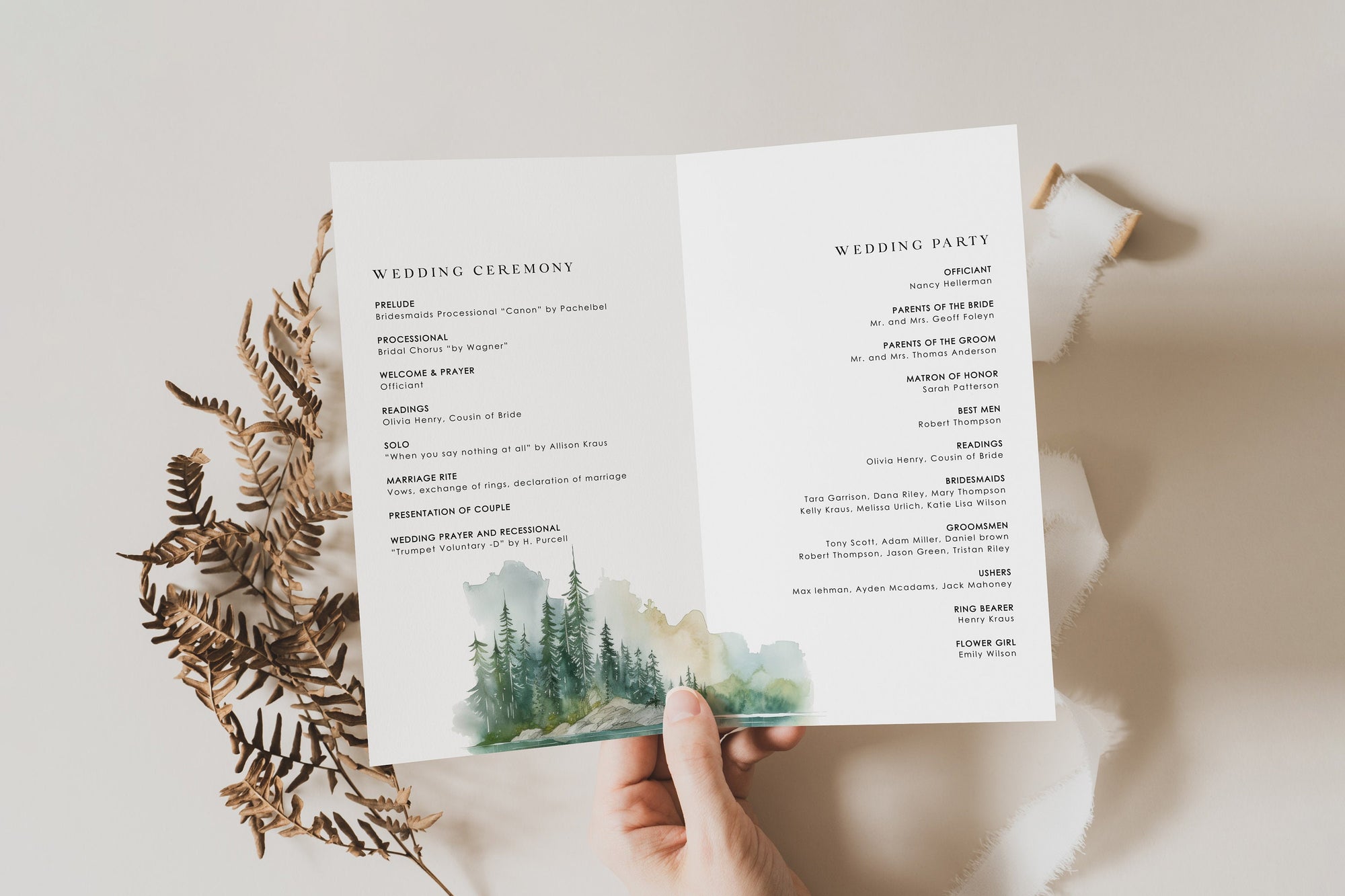 ARNA Mountain Wedding Program Template Printable – Creative Things Studio