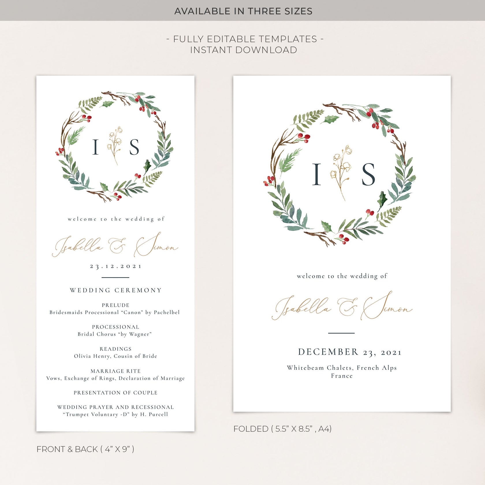 Natalia | Christmas Themed Wedding Program Template