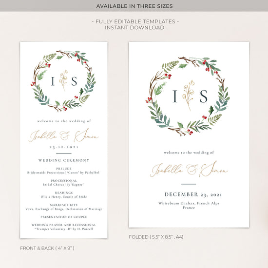 Natalia | Christmas Themed Wedding Program Template